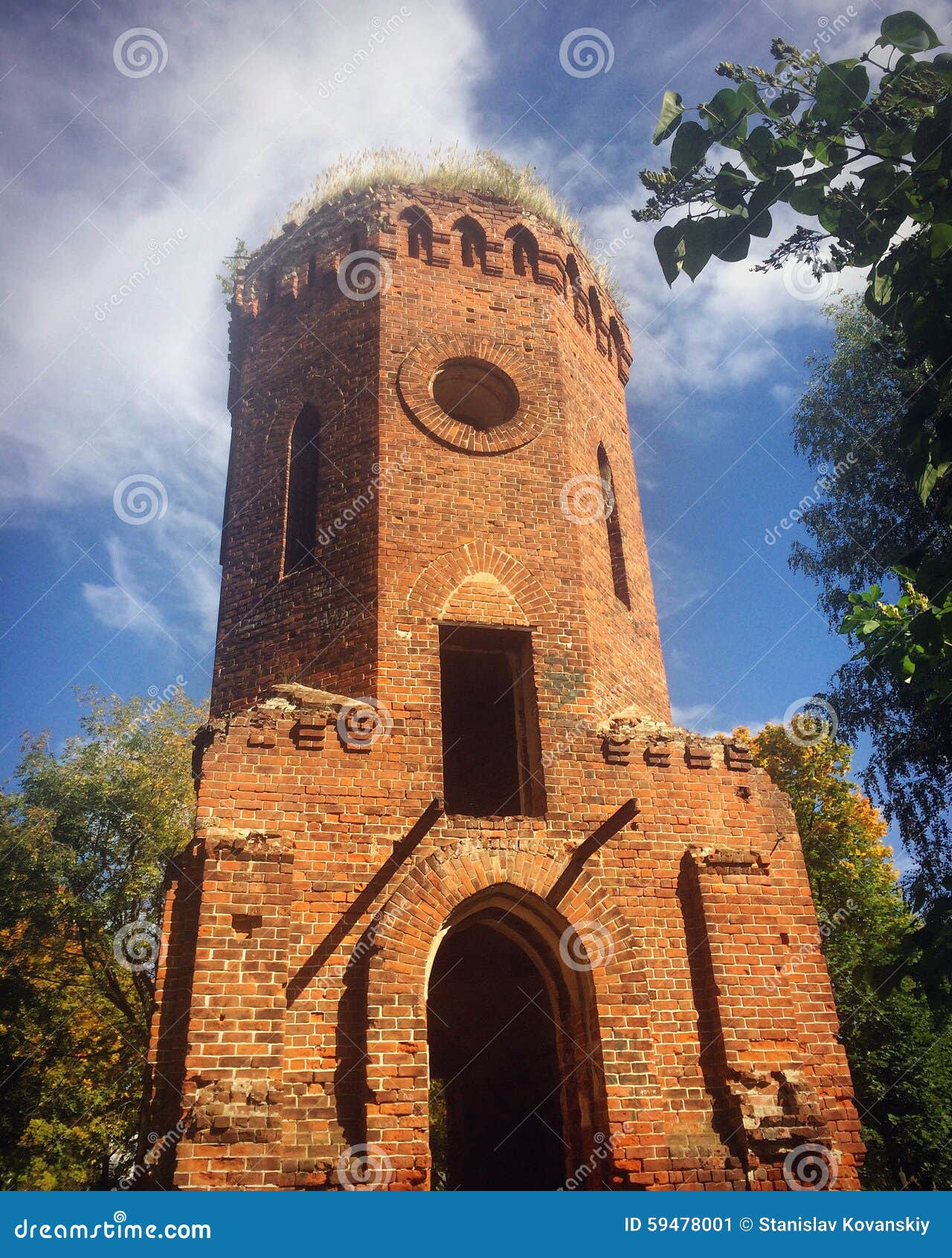 Old brick built tower stock image. Image of trees, ancient - 59478001