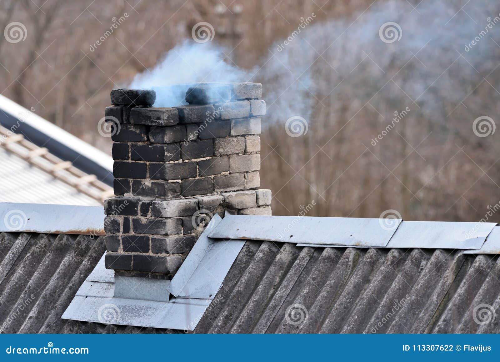 Red Brick Chimney, Grey Steel Tile Roof Texture, Gray Tiled Roofing ...