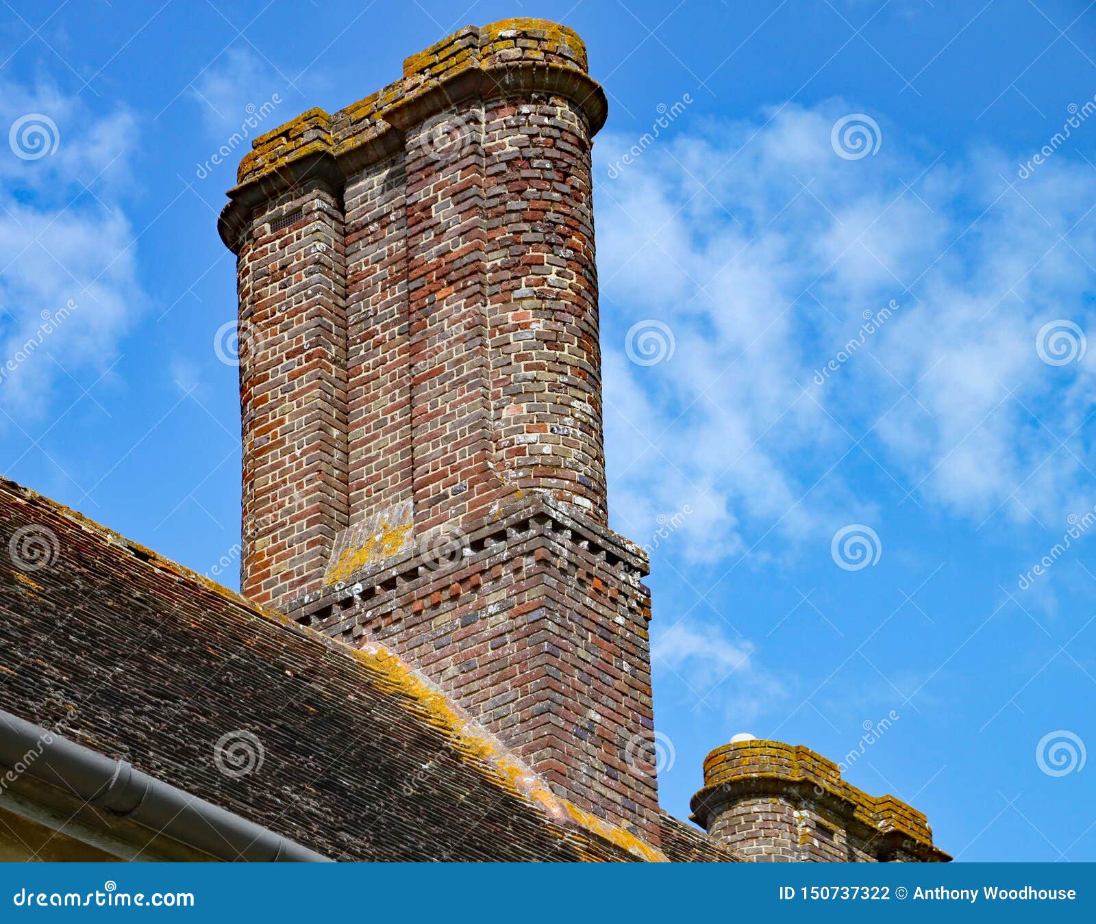 An Old Brick Chimney Stack Atop an Old English House Stock Photo ...