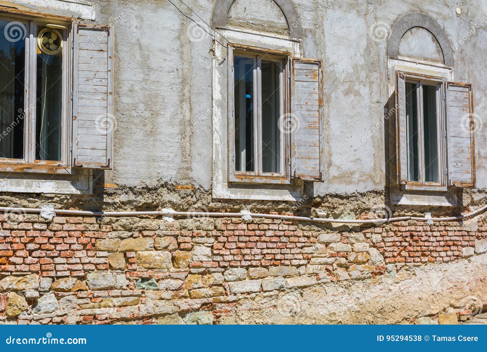 Old Brick House Facade with Windows Stock Photo - Image of retro ...