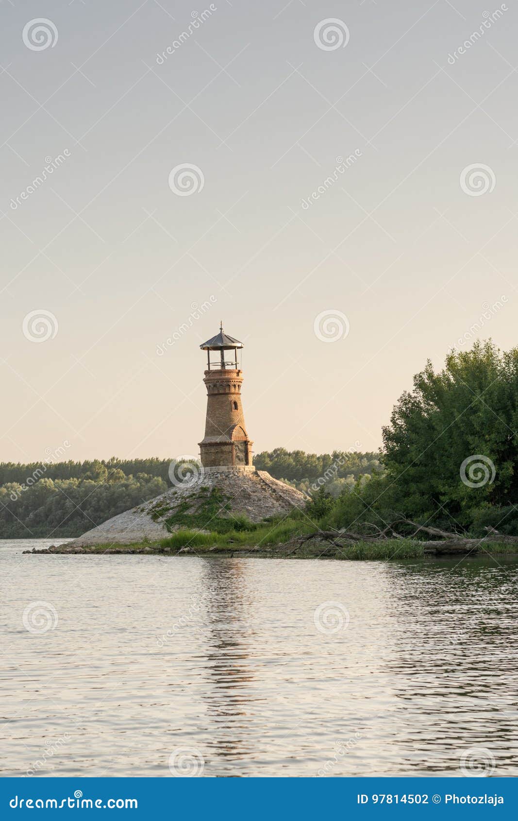 Old Brick Lighthouse on the River with Clear Sky Stock Photo - Image of ...