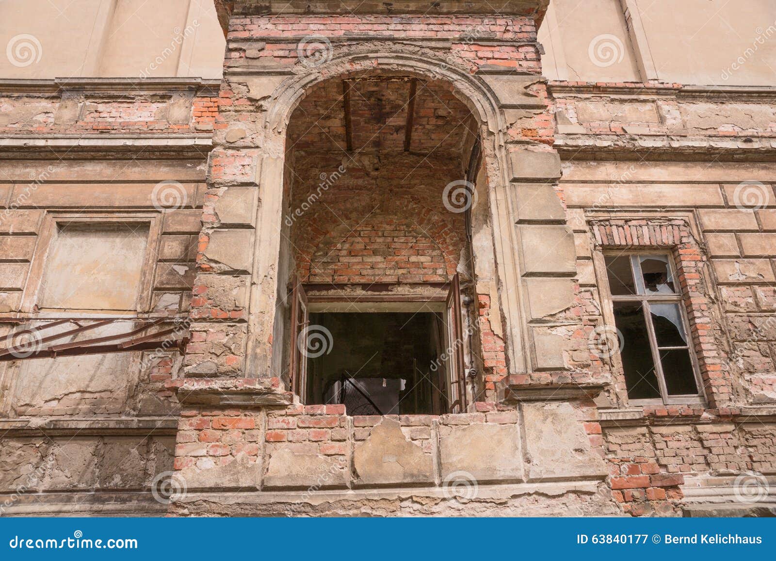Old Brick Ruin Wall with Window Stock Image - Image of light, outdoor ...