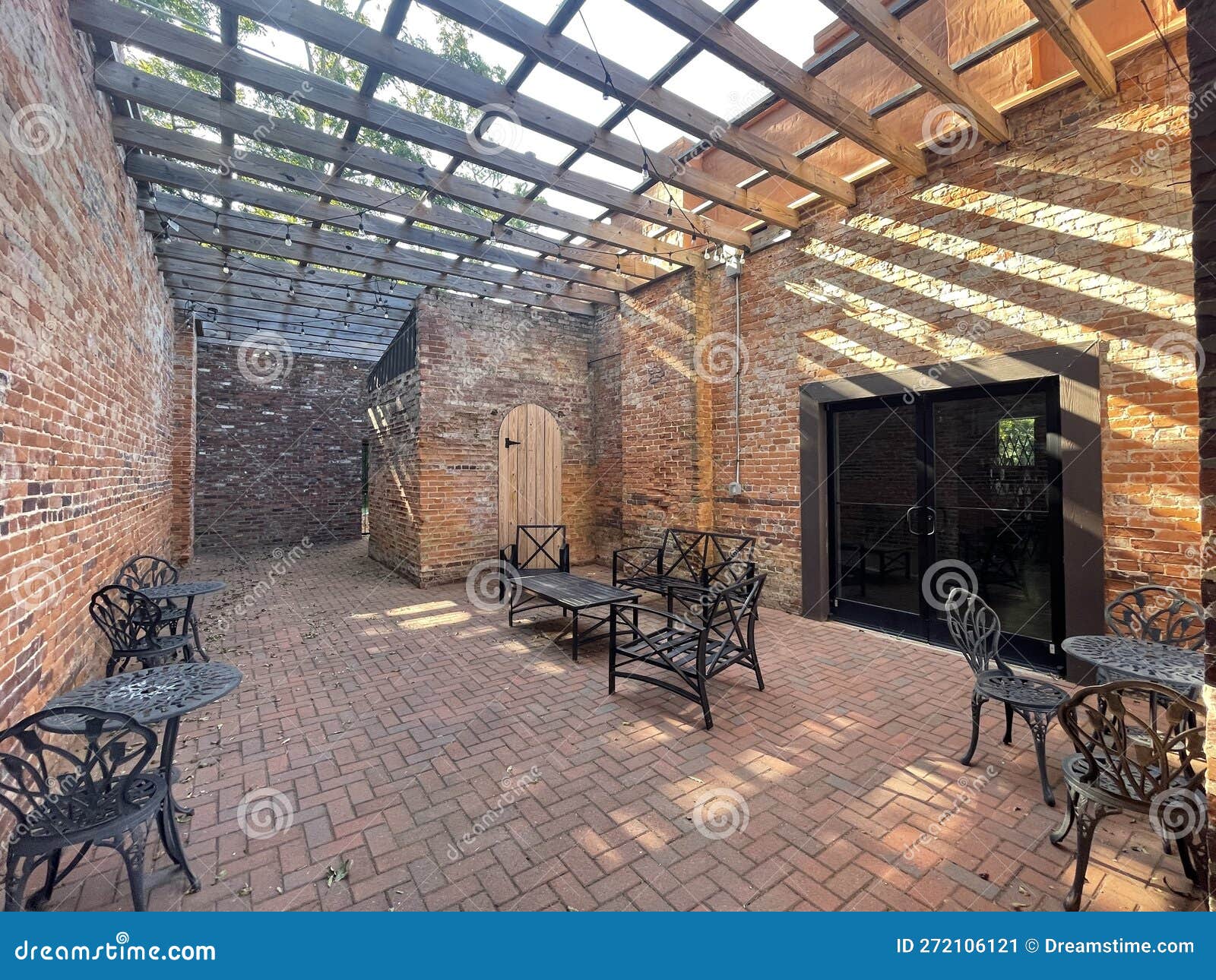 Old Brick Rustic Building Looking Inside Chairs and Tables Stock Image ...