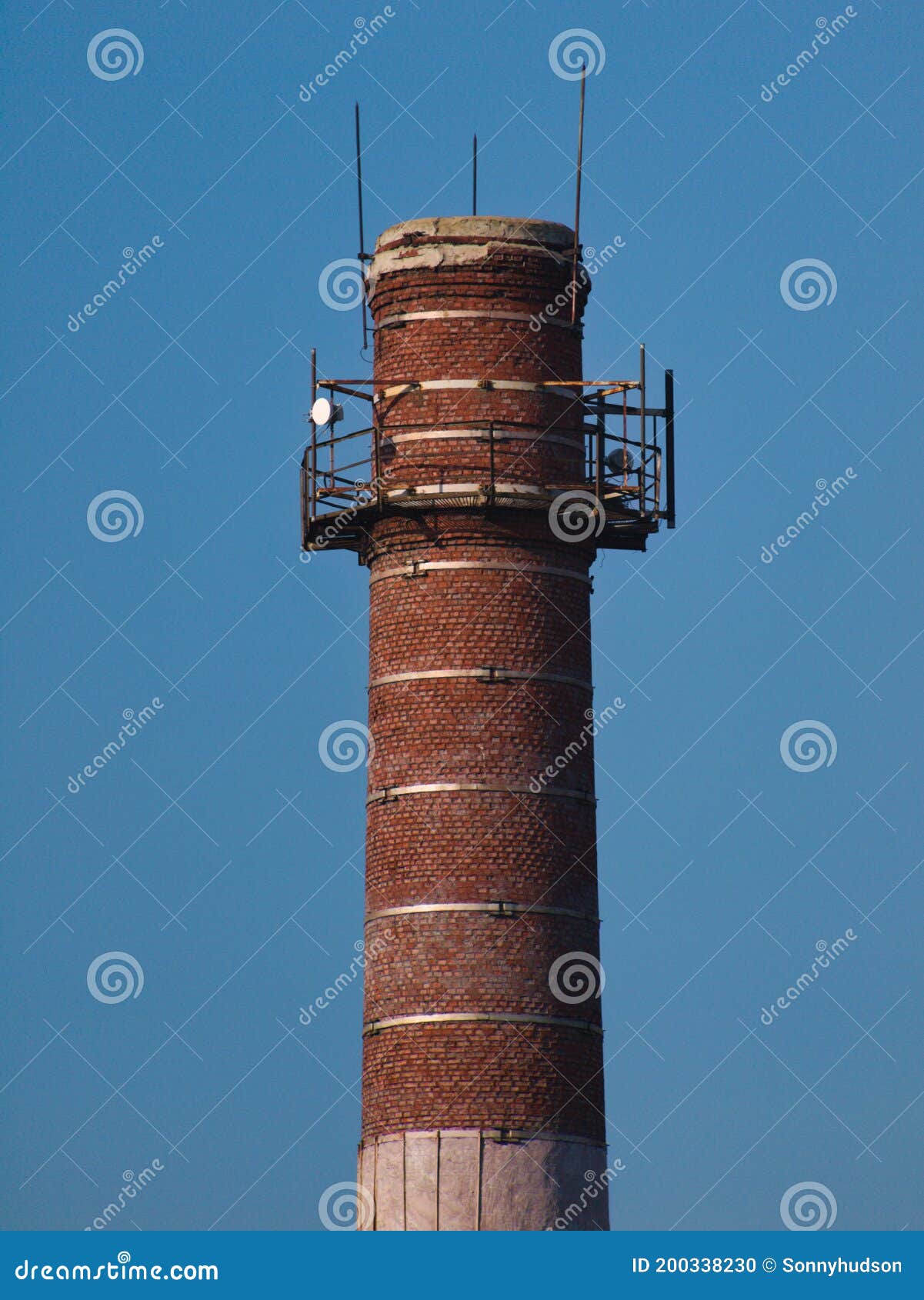 Old Brick Smokestack on Sky Blue Background Stock Photo - Image of city ...
