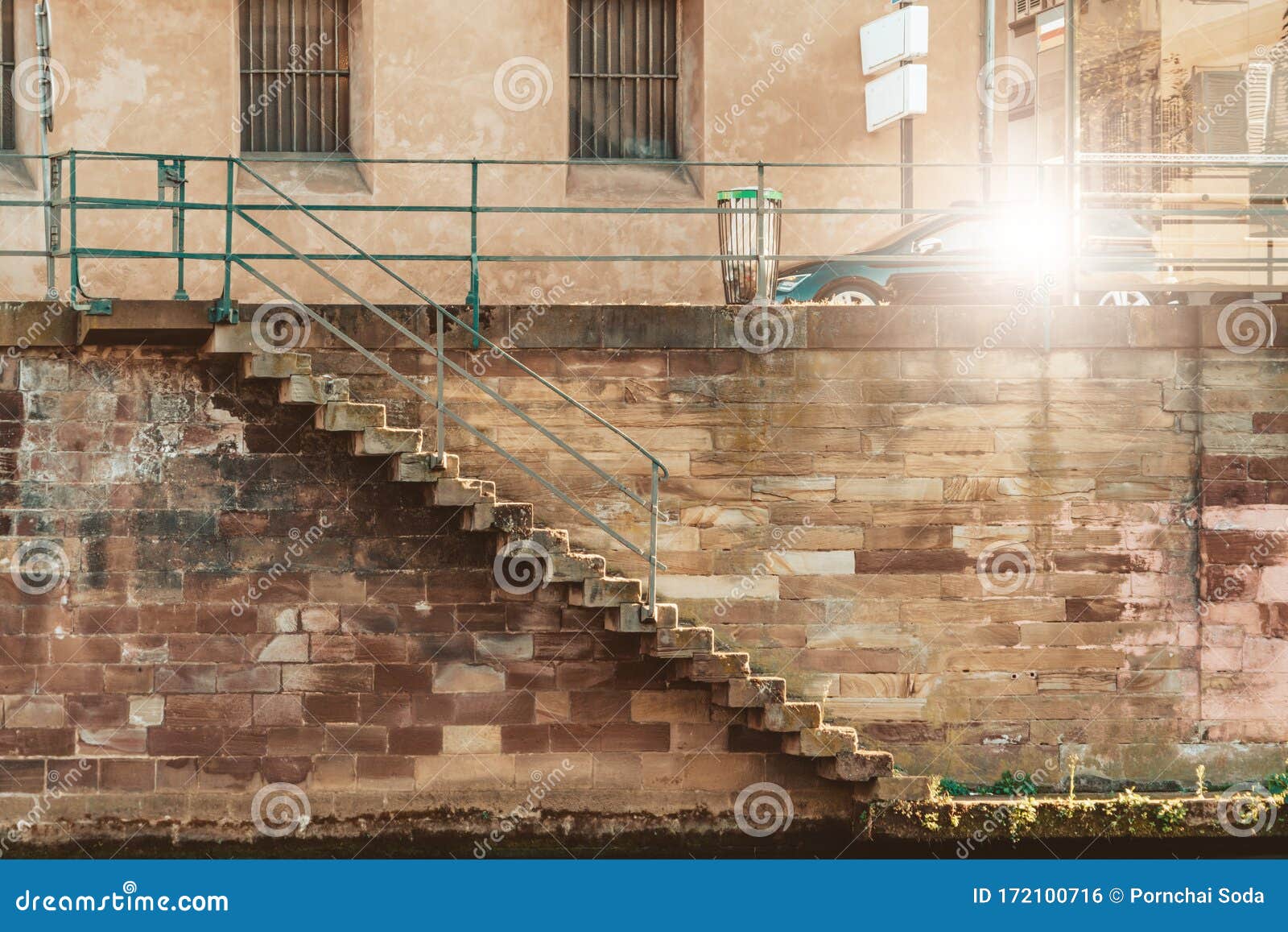 Old Brick Stone Staircase Side View Background Stock Photo - Image of ...