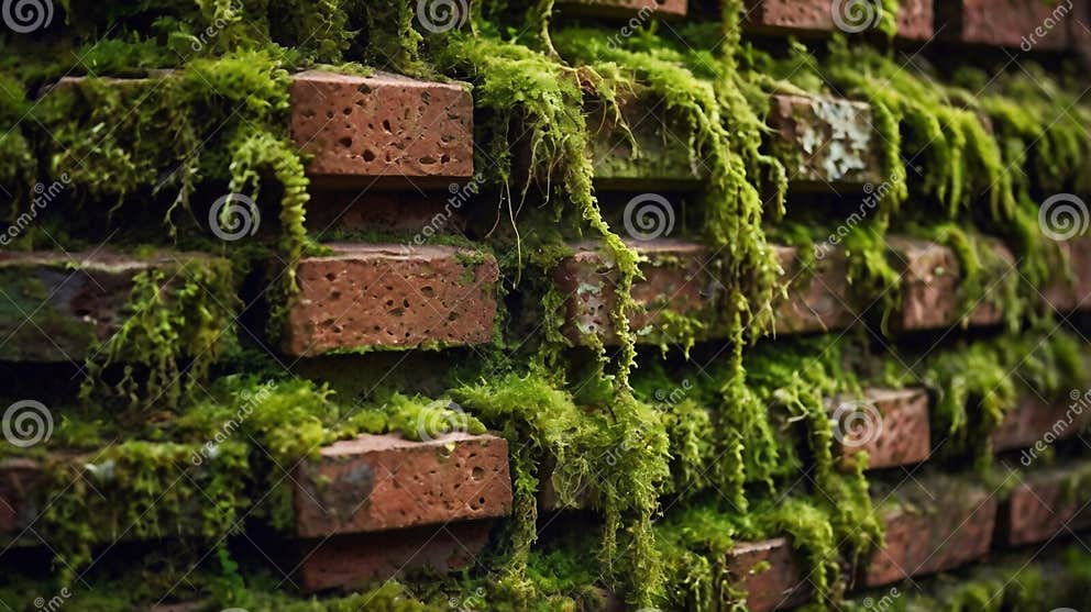 Old Brick Texture with Moss Growing between Cracks and Layers of Bricks ...