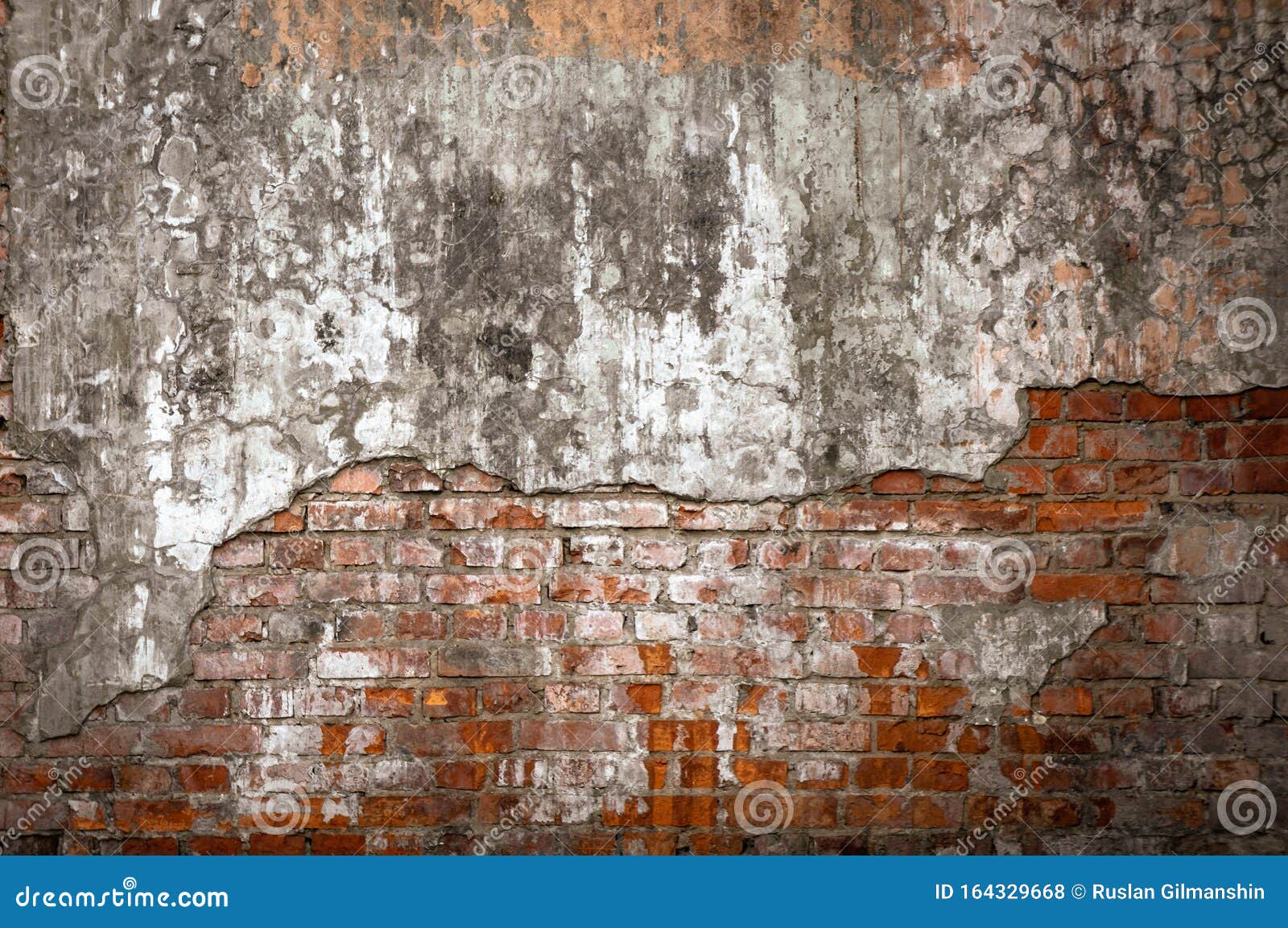 Old Brick Wall in a Background Image. Plastered Brickwall with Chipped ...