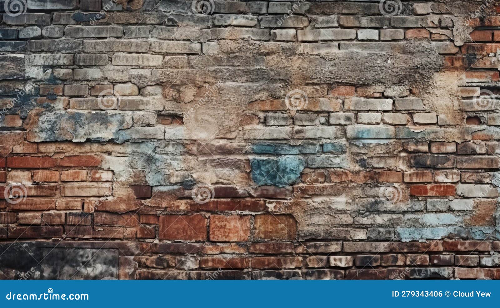 An Old Brick Wall with Blue and Red Bricks Stock Illustration ...
