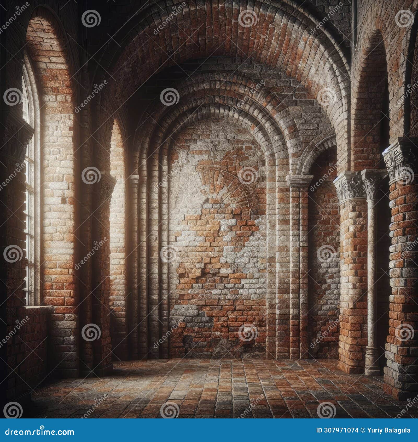 Old Brick Wall, Old Brick Building, Interior View Stock Illustration ...