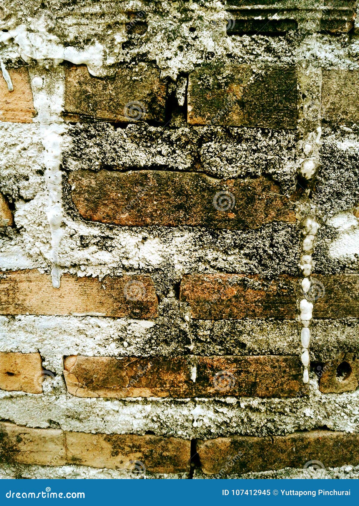 Old Brick Wall with Cement Trace Texture Background Stock Image - Image ...