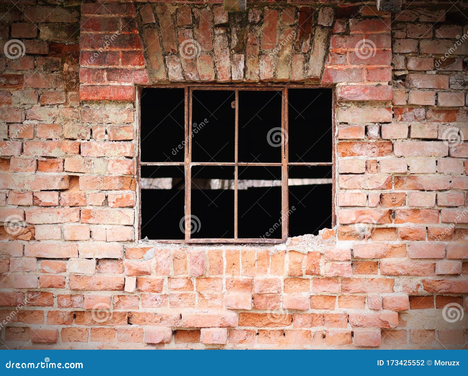 Old Brick Wall Construction with Broken Windows Stock Photo - Image of ...