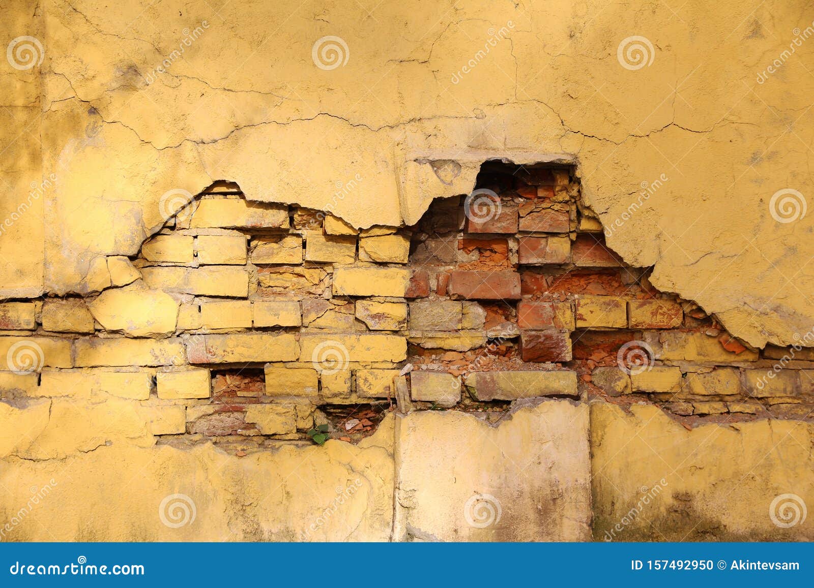 Cracked And Crumbling Concrete And Stone Aggregate Wall Texture Painted ...