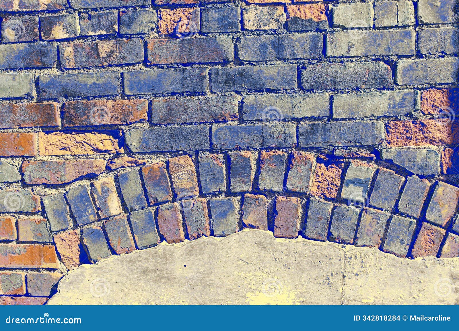 Old Brick Wall with Cracks and Arch Arc Feature Background Stock ...