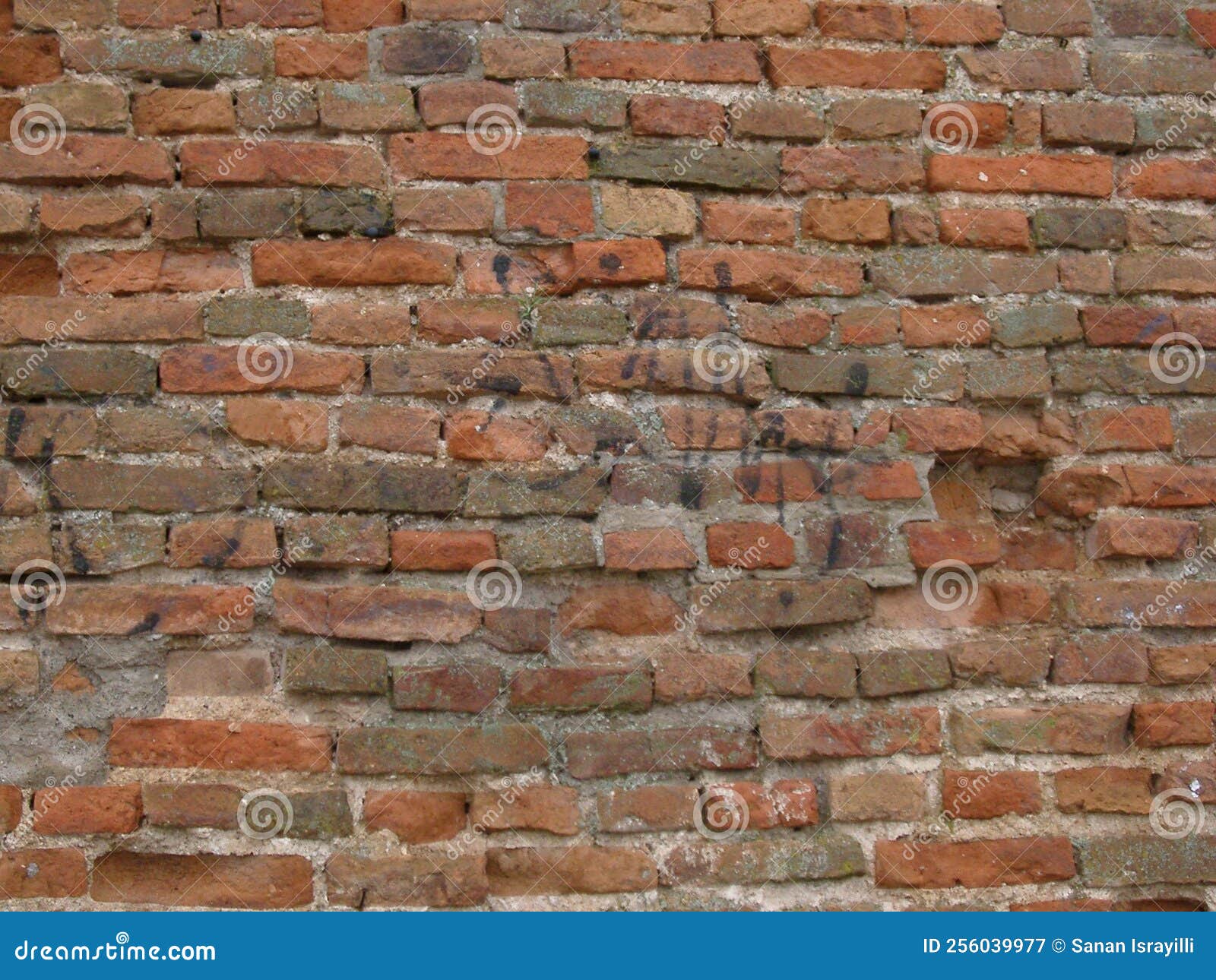 A old damaged brick wall stock image. Image of bricks - 256039977