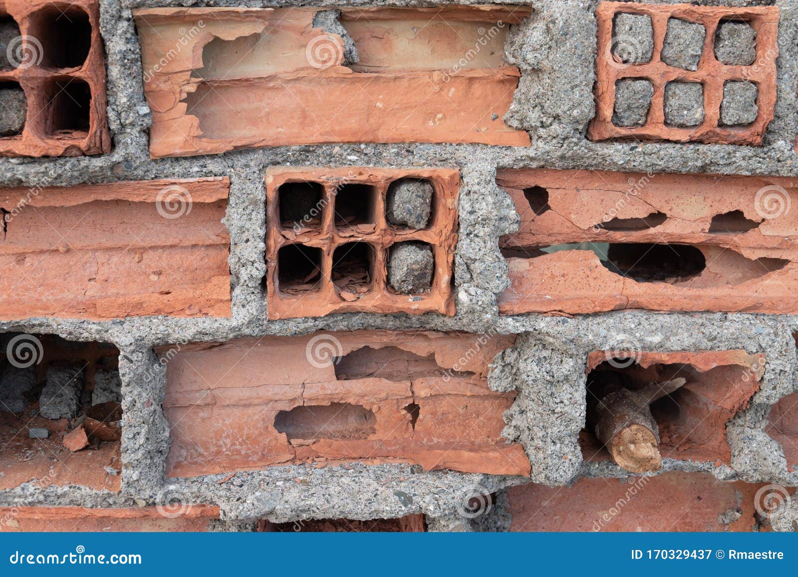 Old Brick Wall With The Destroyed Brick. The Interior Of The Brick ...