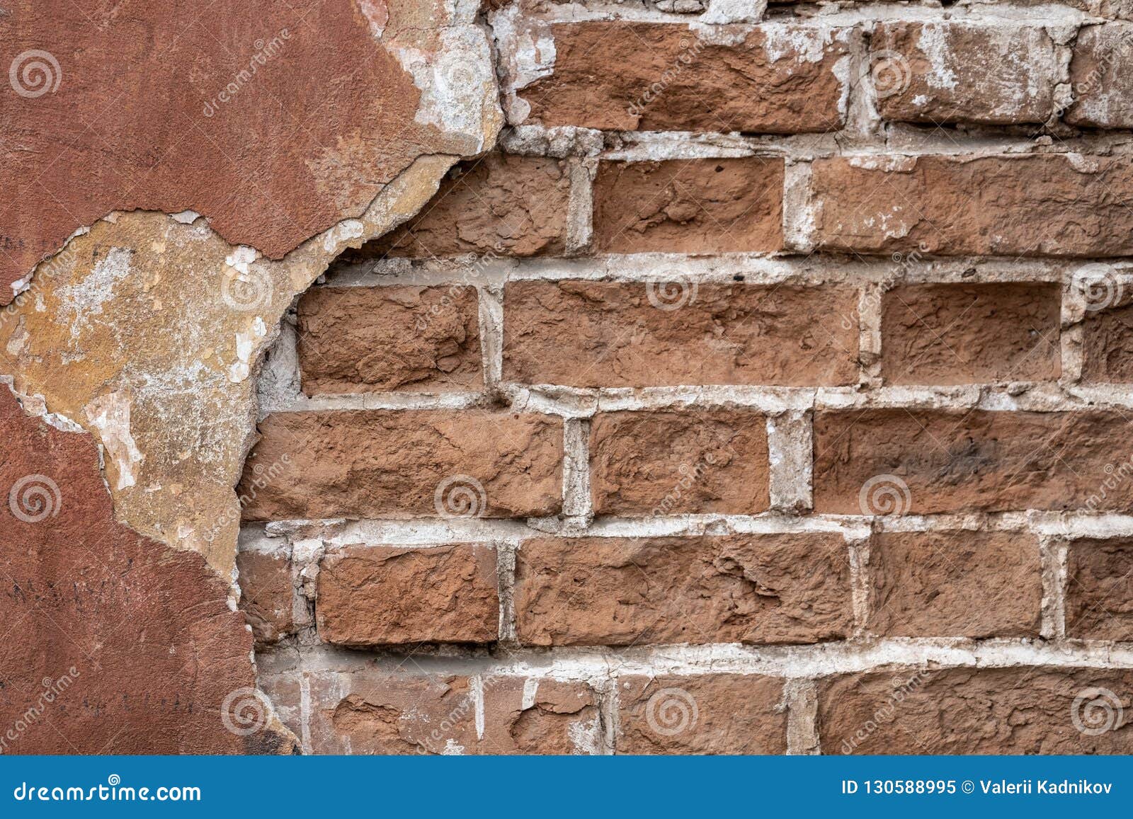 Old Brick Wall with Falling Off Plaster. Stock Image - Image of rete ...