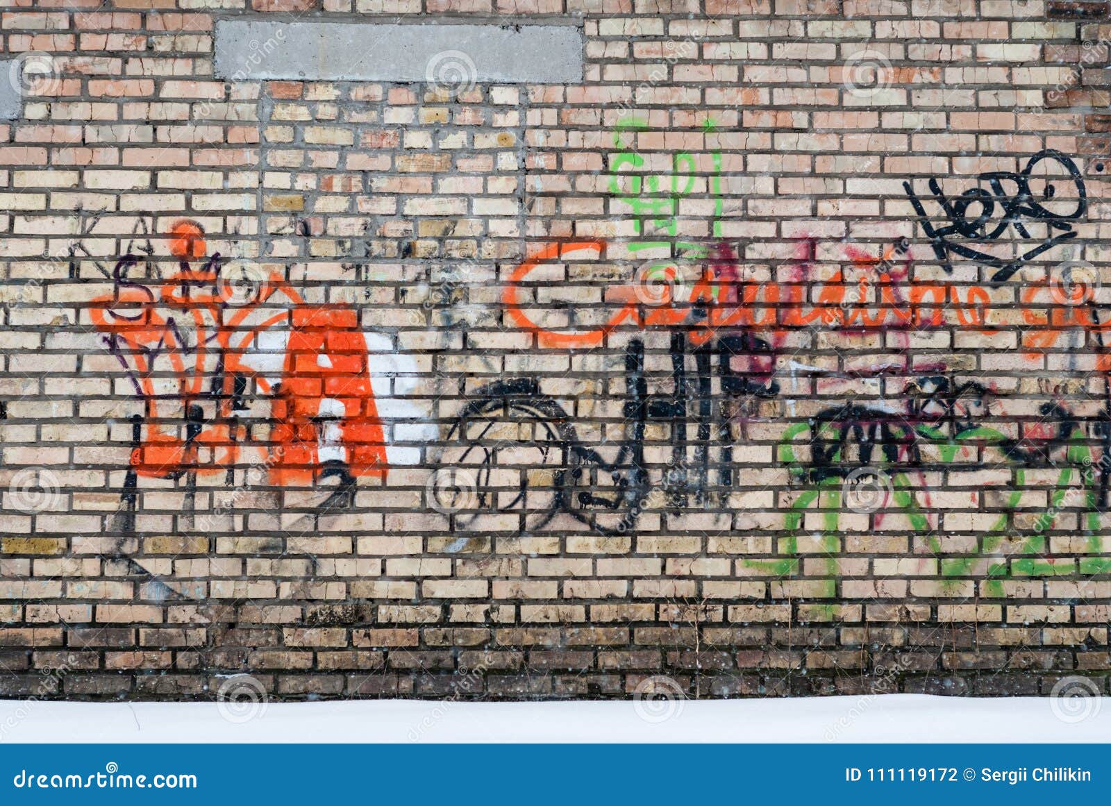 Old Brick Wall with Graffiti Stock Photo - Image of texture, surface ...