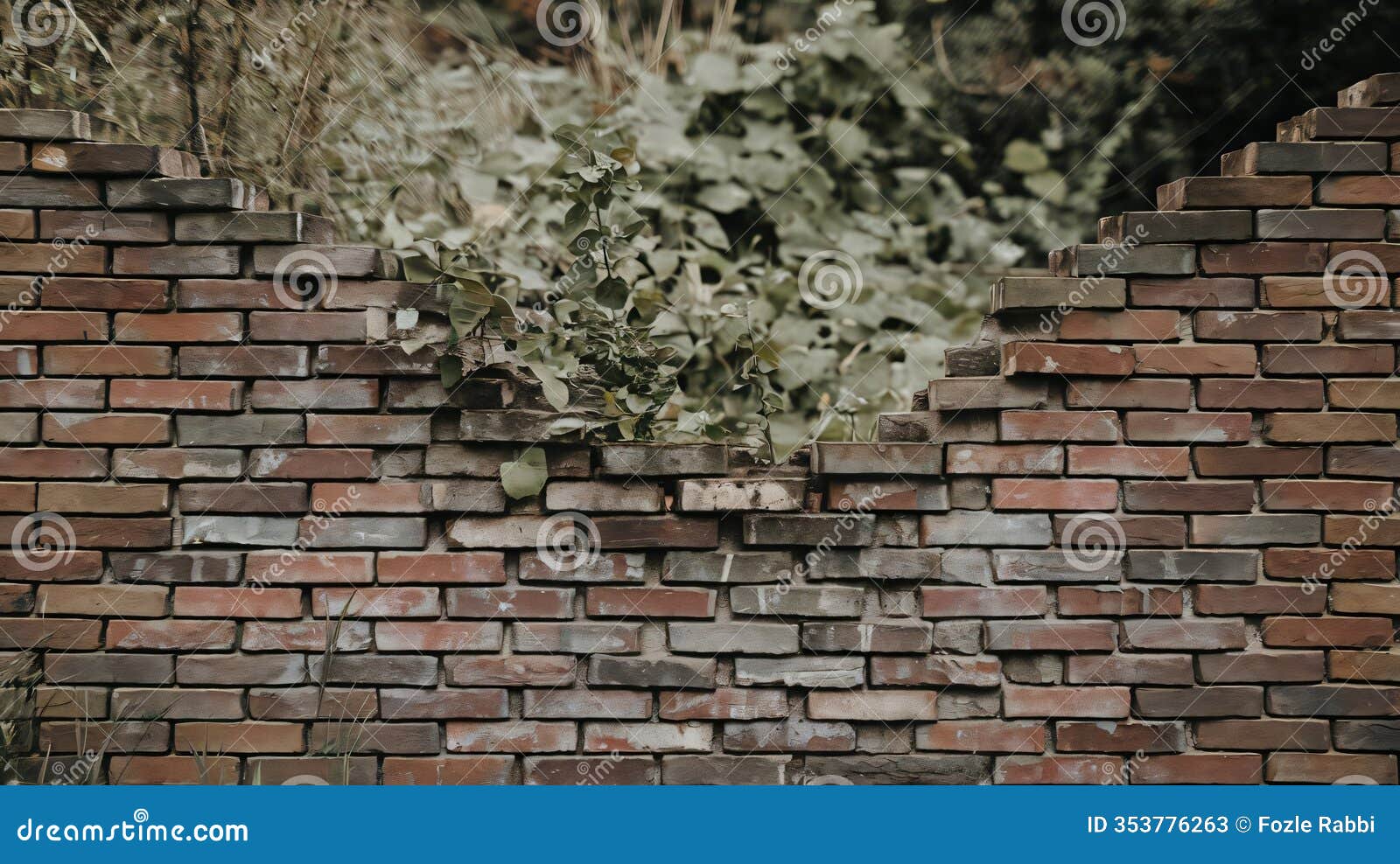 Old Brick Wall with Missing Bricks and Overgrown Good Resolution Stock ...