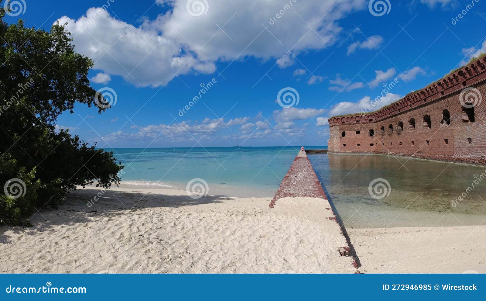 Old Brick Wall and a Pier Captured from the White Sandy Beach in Dry ...