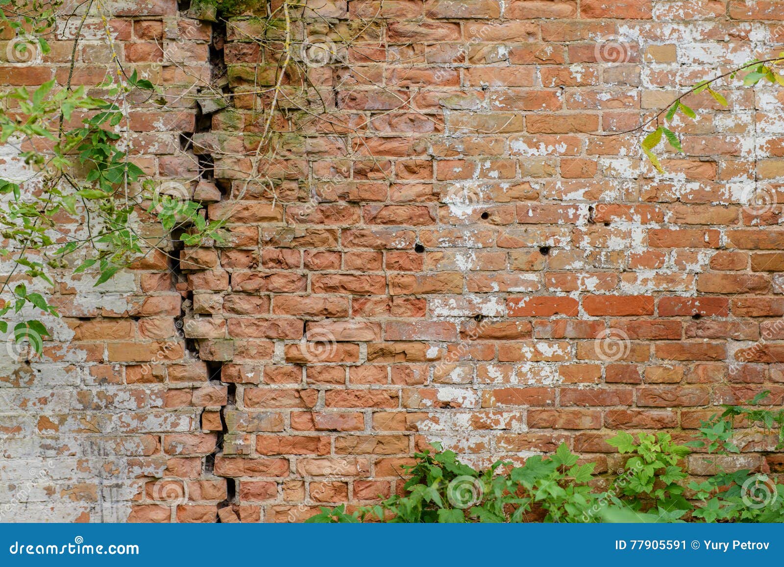 Rift In A Brick Wall. Close-up. Ruined Red Brick Wall. The Wreckage Of ...