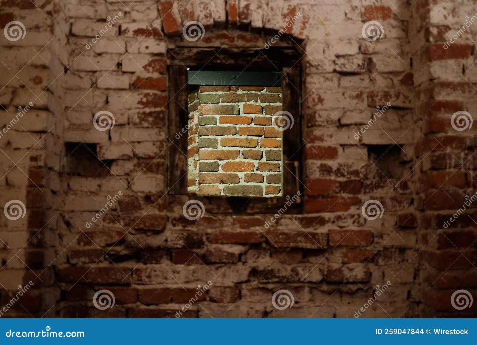 Old Brick Wall with a Small Window Stock Photo - Image of stone, cement ...