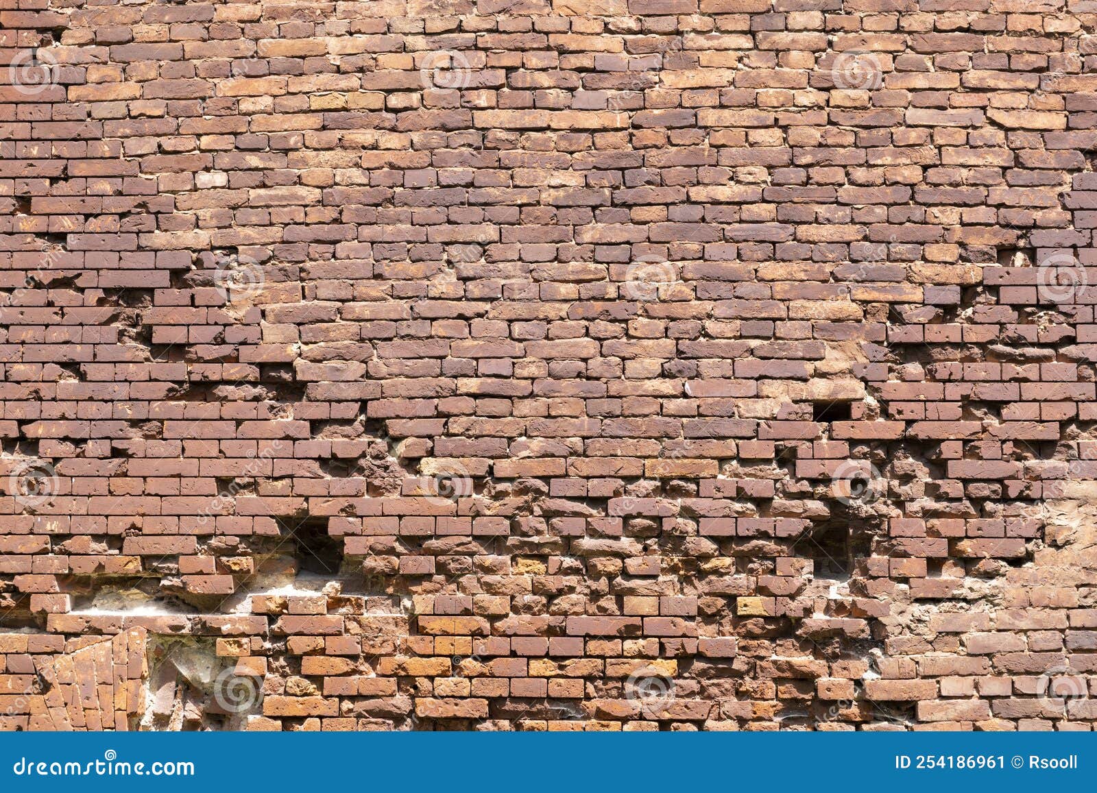 An Old Brick Wall with Various Damages Stock Image - Image of weathered ...