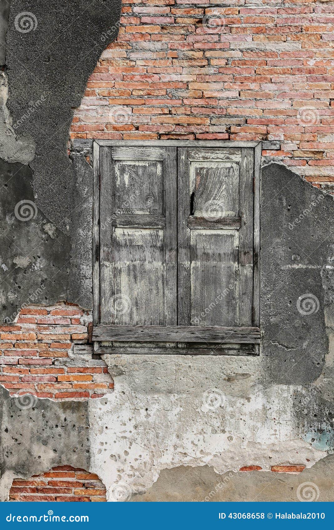 Old Brick Wall and Wooden Window Stock Photo - Image of exterior ...