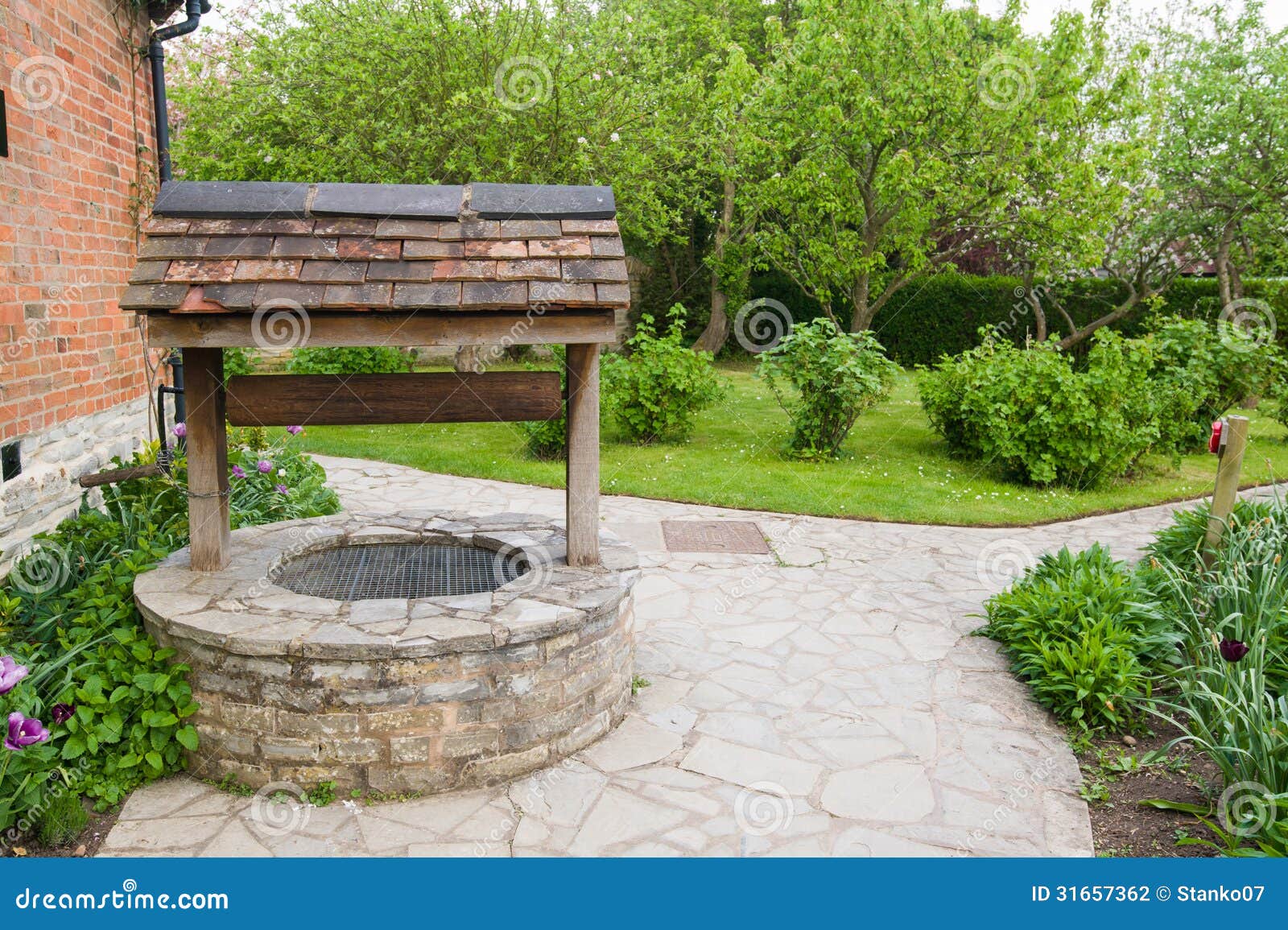 Old bricked well stock photo. Image of plant, garden - 31657362