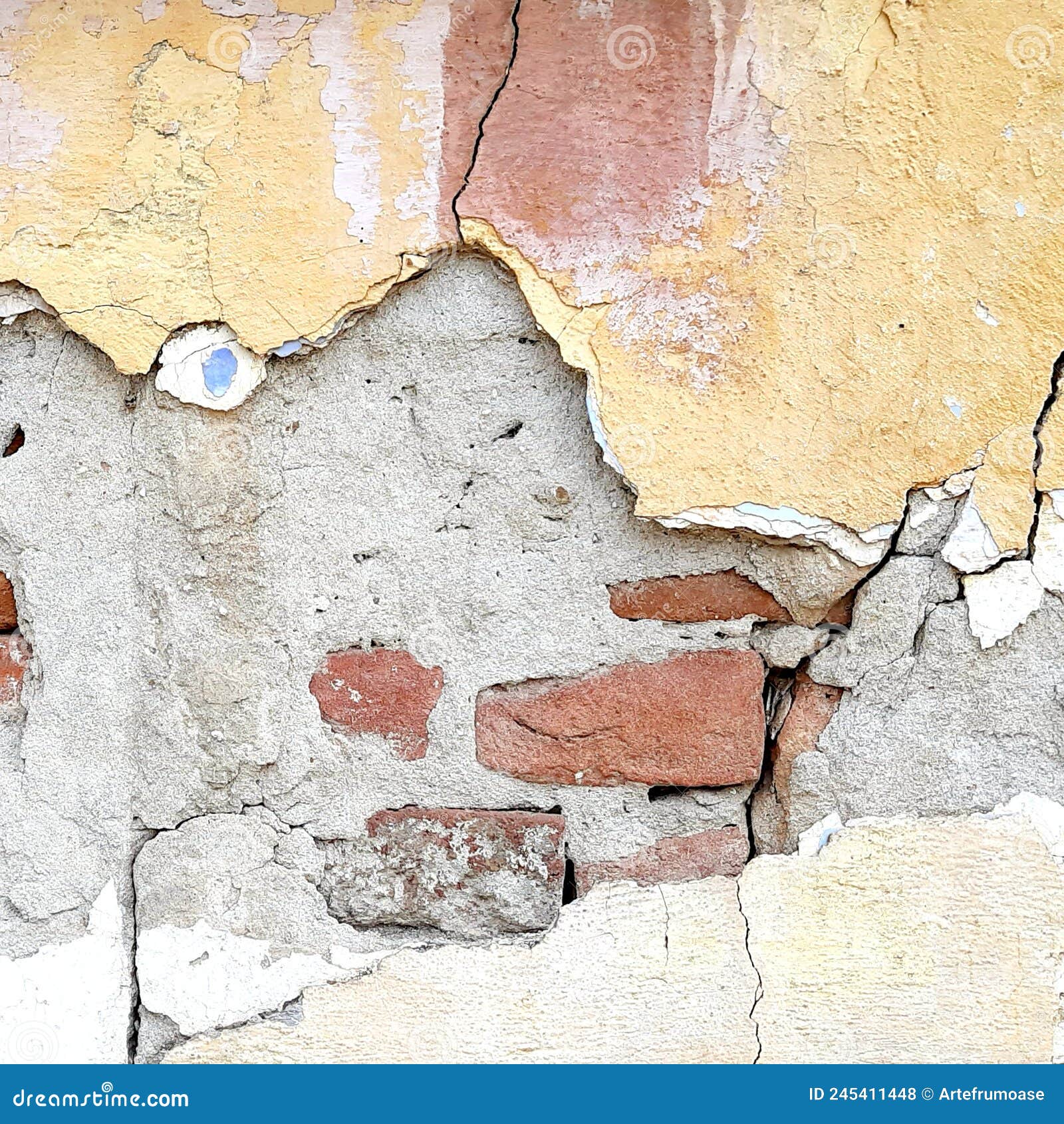 Old Bricks On The Old House. Fallen Plaster And Exposed Bricks Stock ...