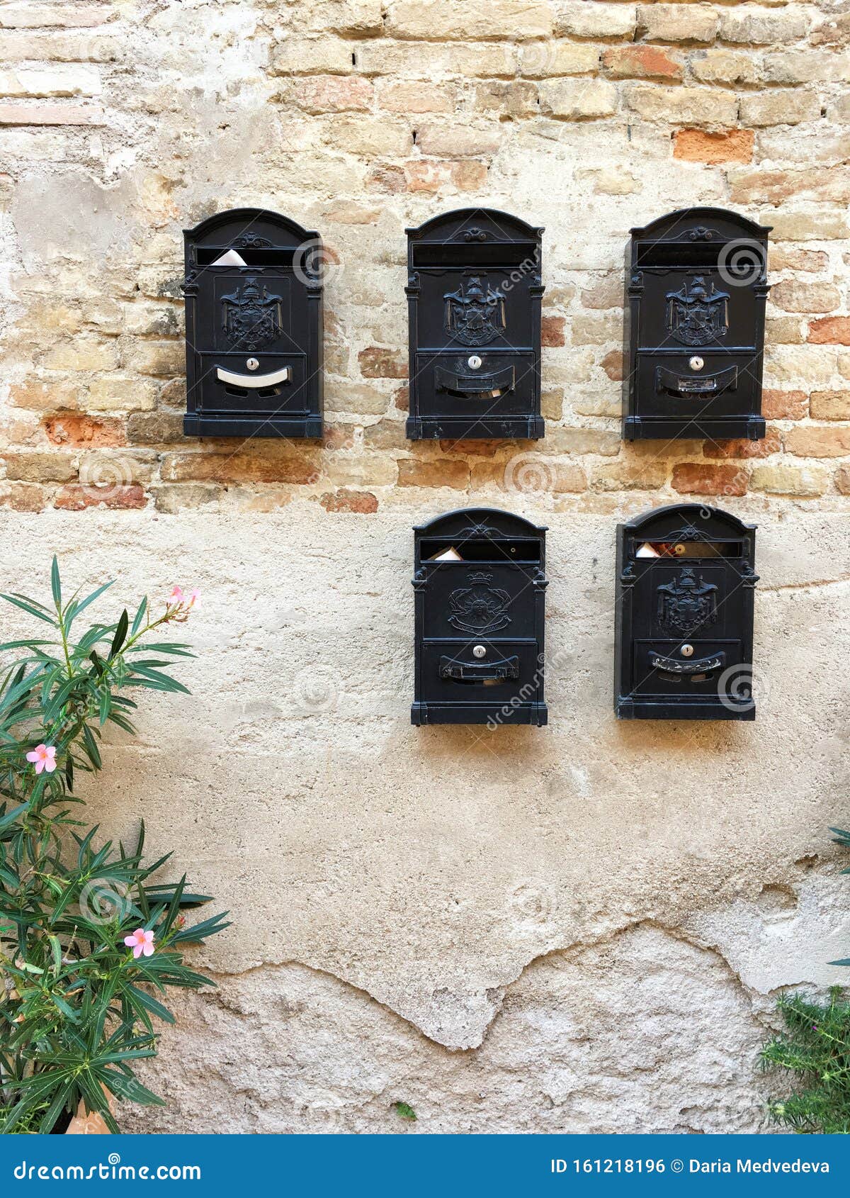 Old Bricks Wall with Ancient Post Boxes, Italy Stock Photo - Image of ...