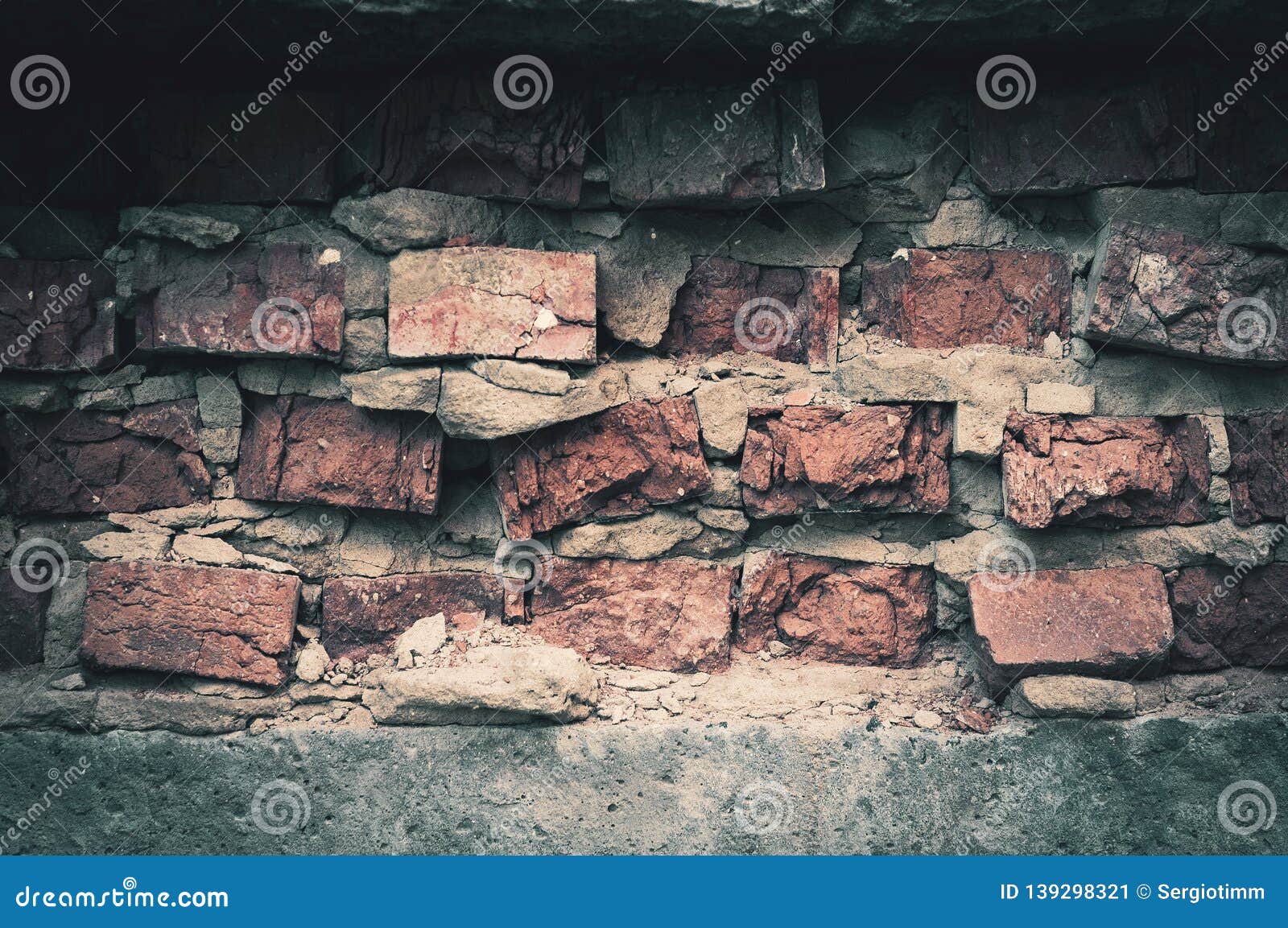 Old Brickwork with Broken Red Rough Cracked Bricks Stock Image - Image ...