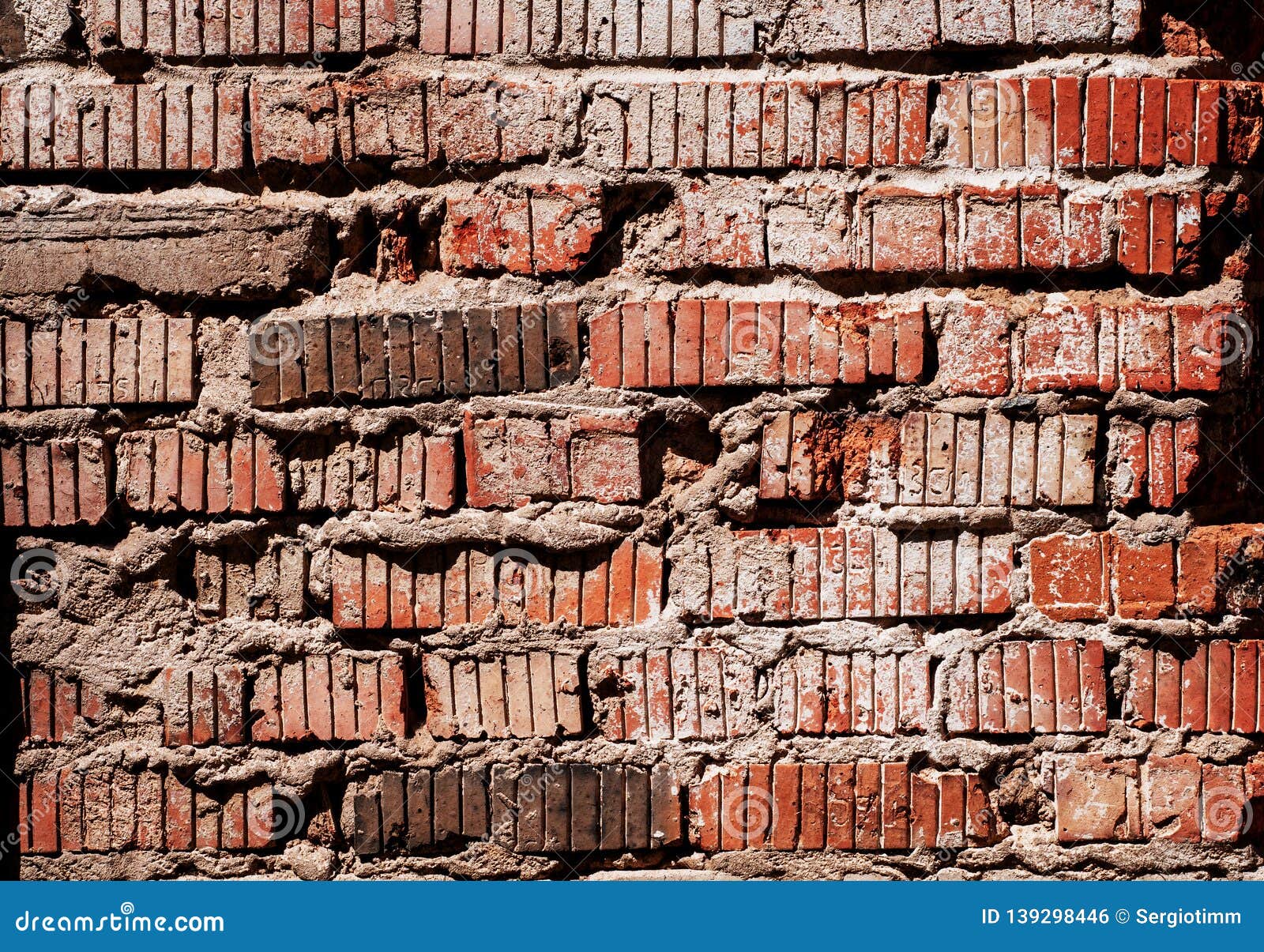 Old Brickwork with Red Rough Ribbed Cracked Bricks Stock Photo - Image ...