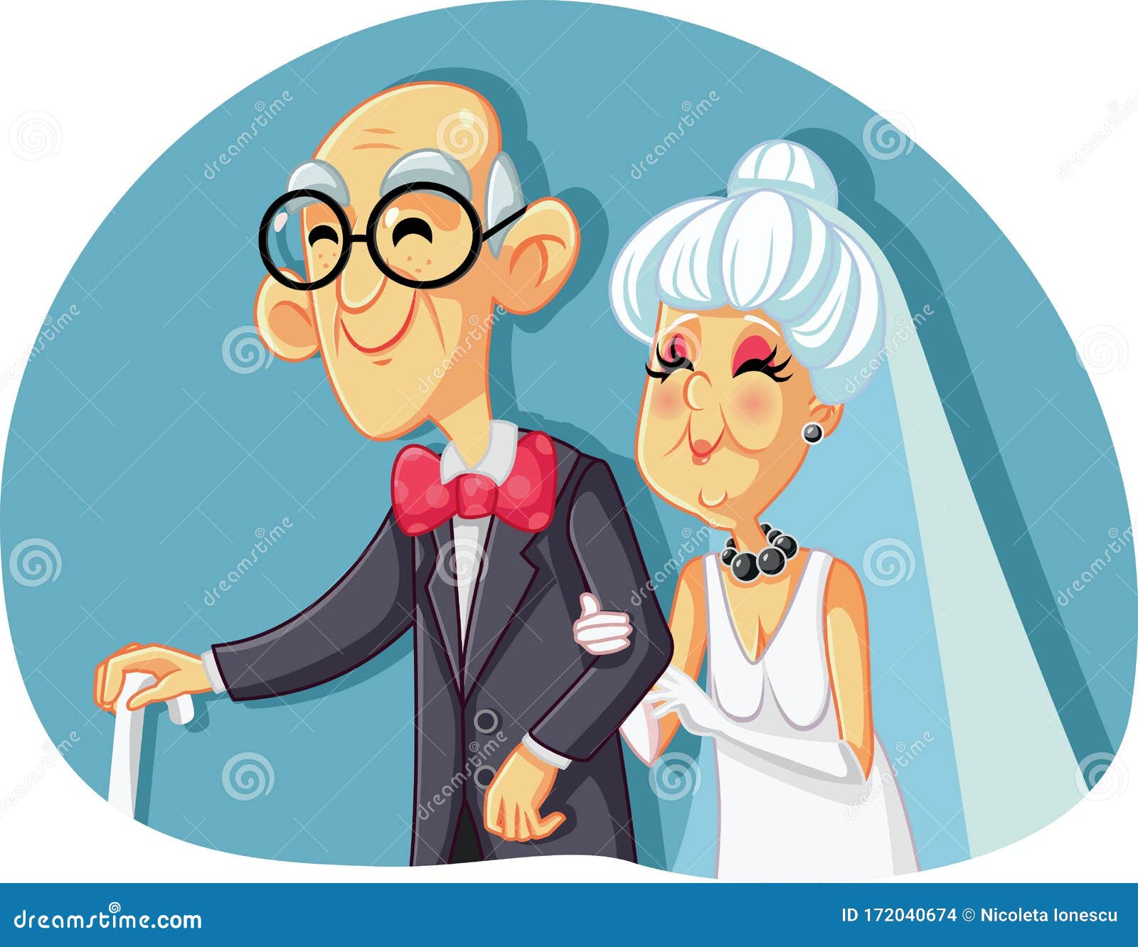 Old Bride and Groom Getting Married Vector Illustration Stock Vector ...