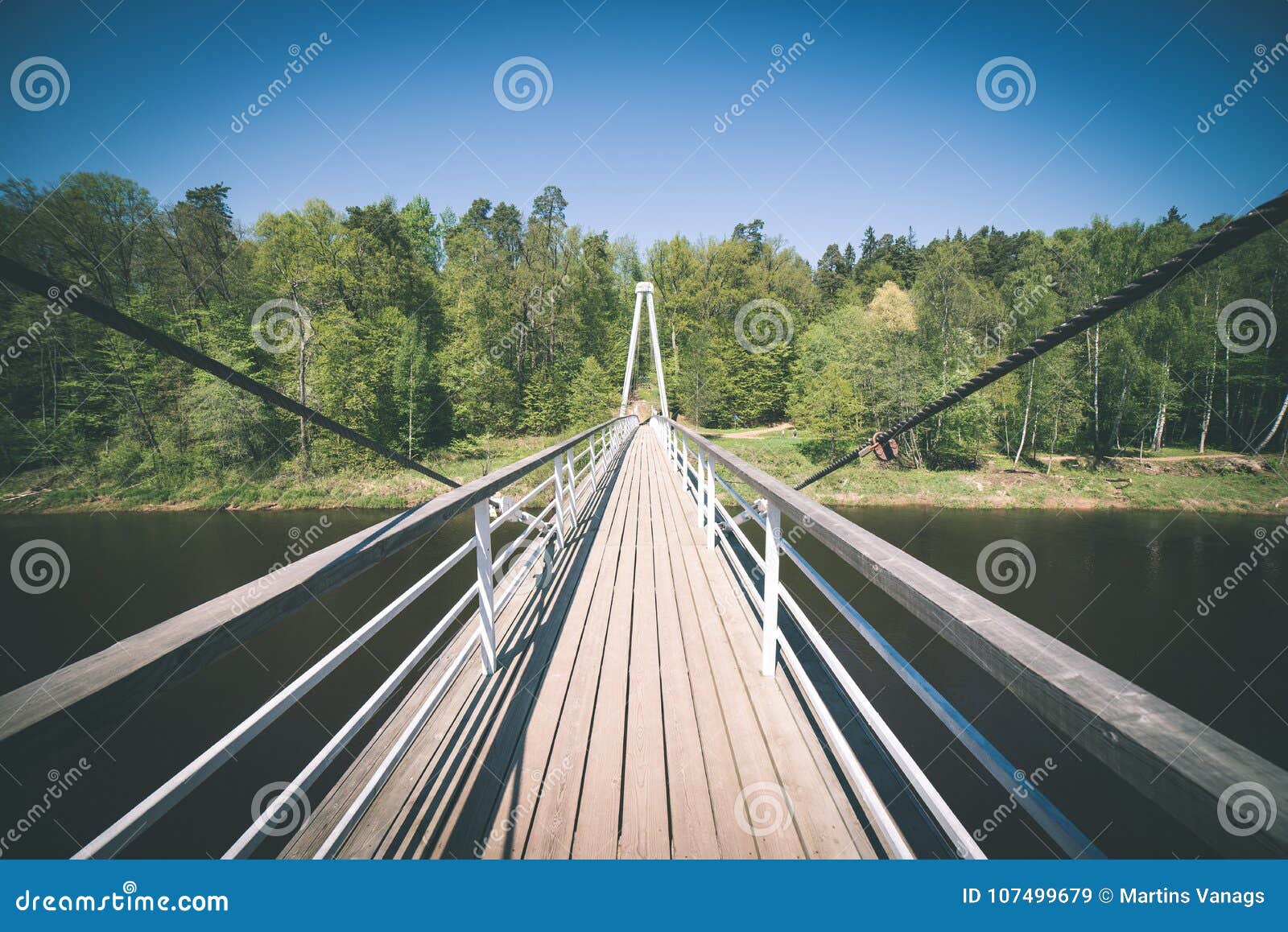 Old Bridge in Forest - Vintage Film Effect Stock Image - Image of light ...