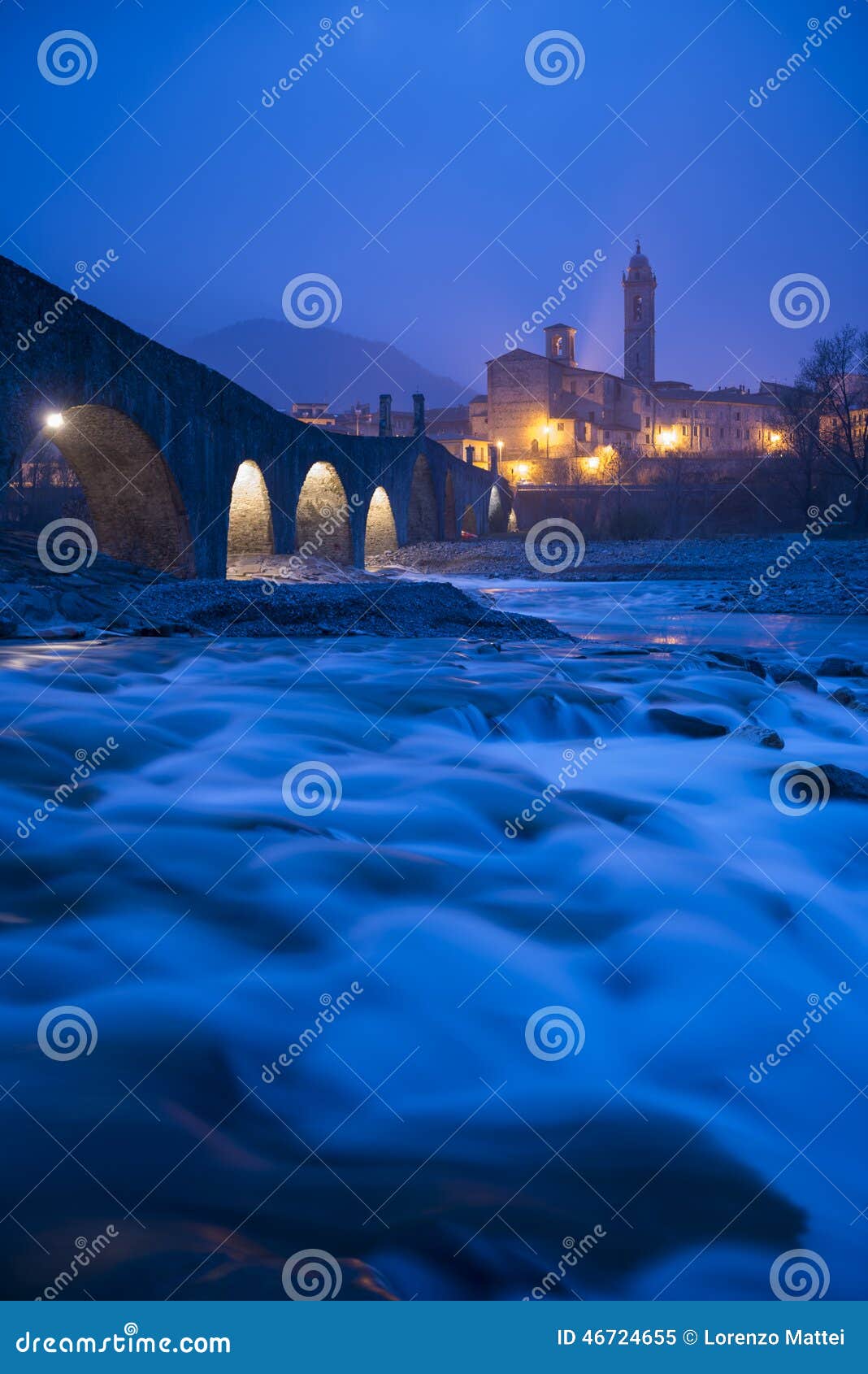 Old Bridge Gobbo and Bobbio Town, Italy Stock Image - Image of bridge ...