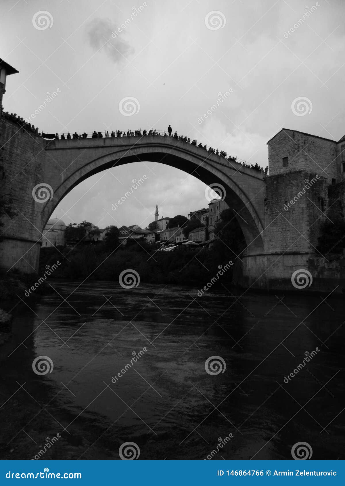 Old Bridge Of Mostar During A Sunny Afternoon. This Bridge, Also Called ...