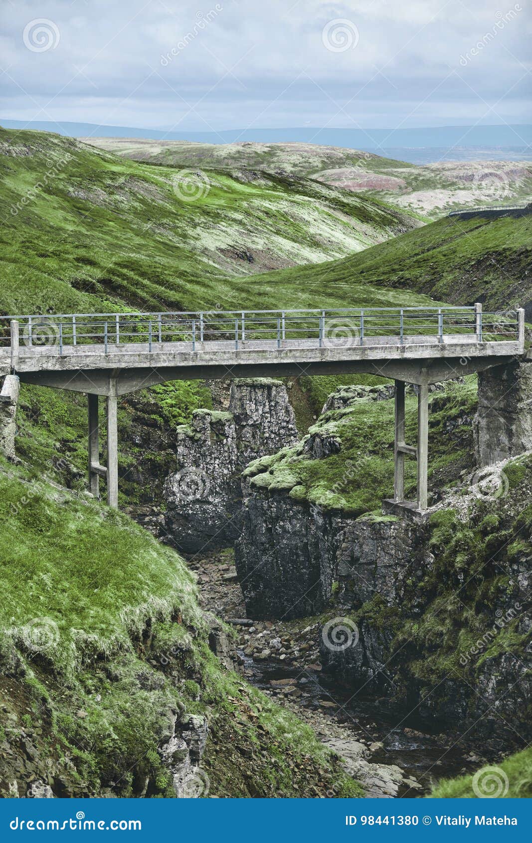 The Old Bridge Over the Gorge with a Stream in the Mountains Stock ...