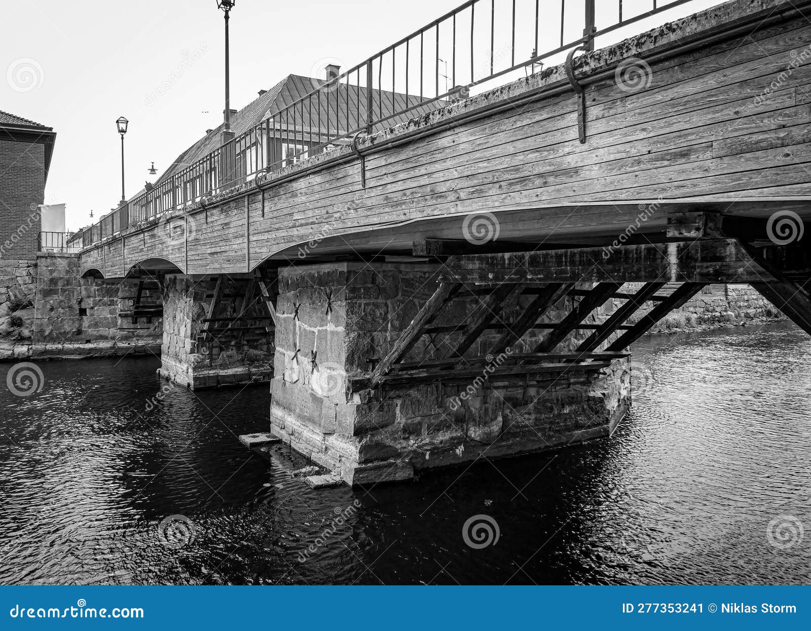 A Old Bridge Over a River in Black and White Stock Image - Image of ...