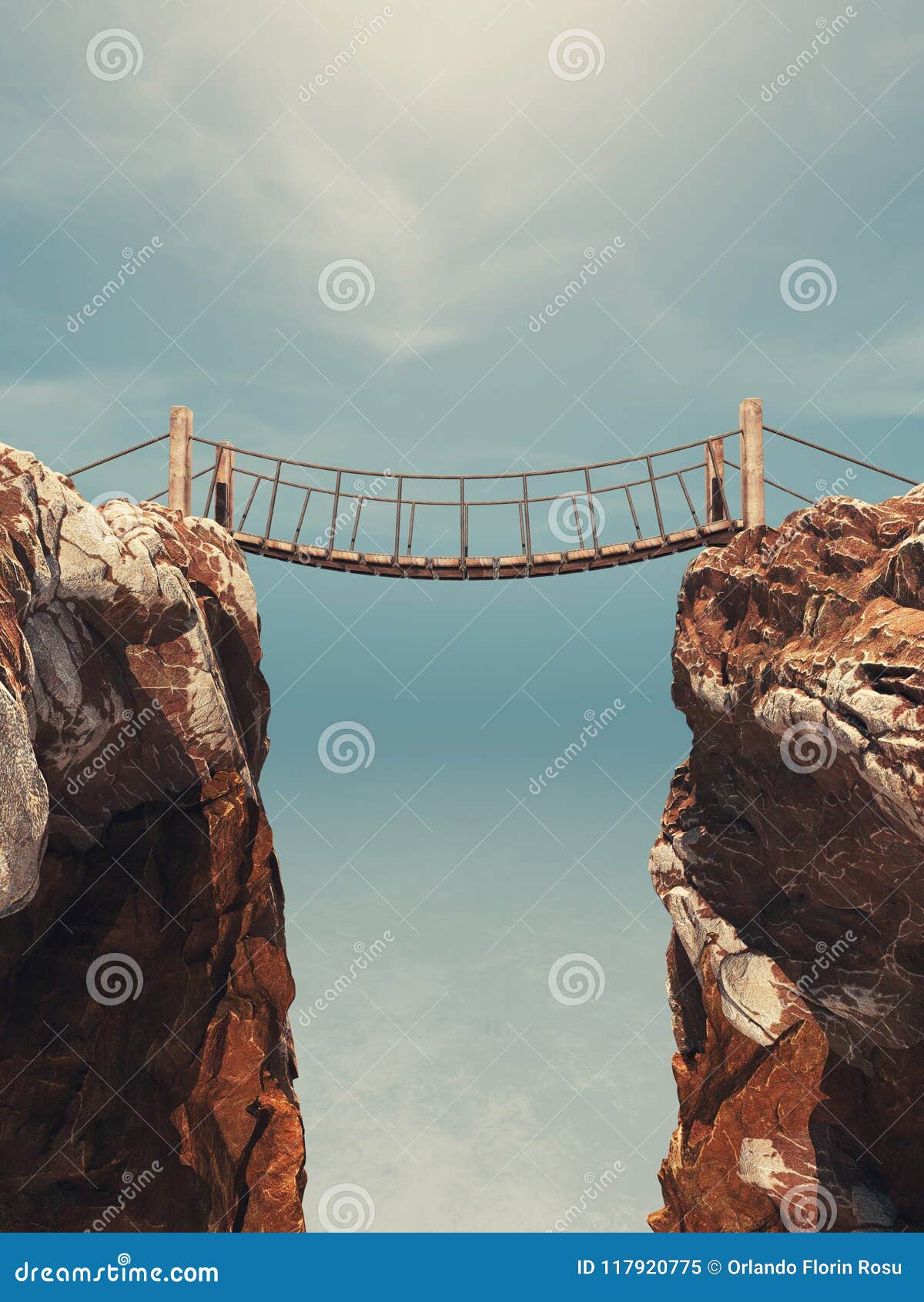 Old Bridge Over between Two Big Rocks. Stock Illustration ...