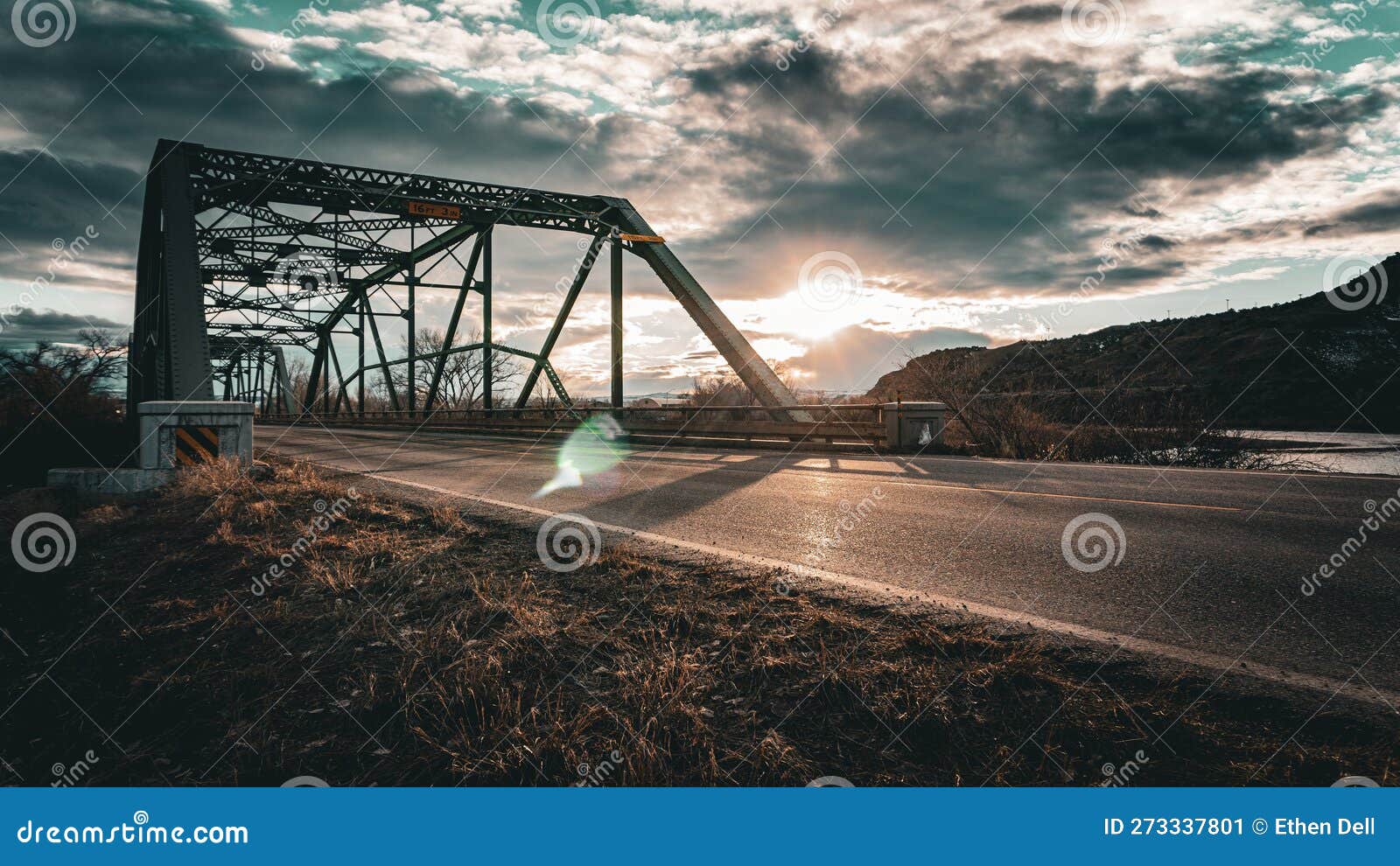 An old bridge at sunset stock image. Image of reflection - 273337801