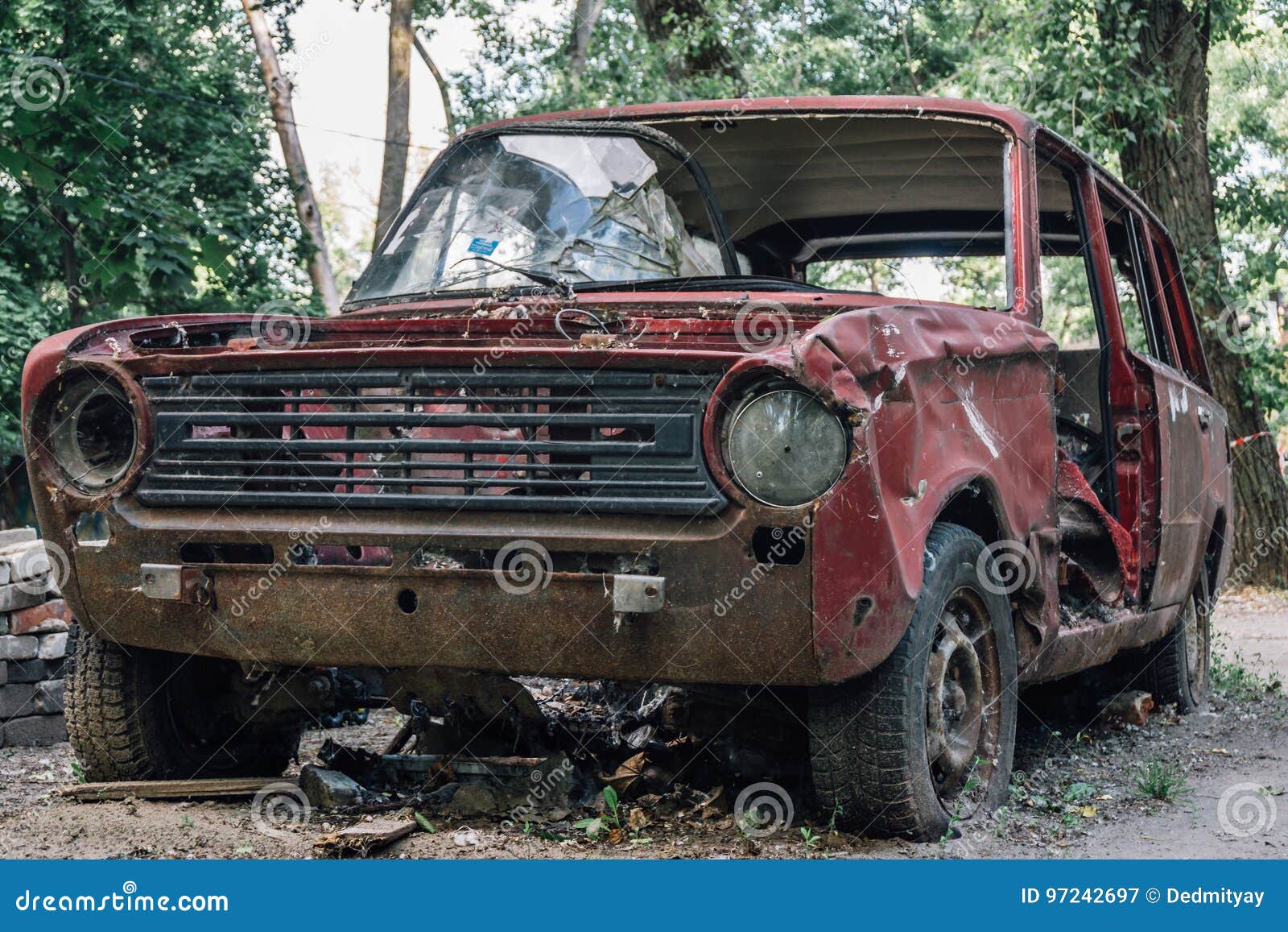 Old Broken Abandoned Rusty Retro Car Stock Image - Image of engine ...