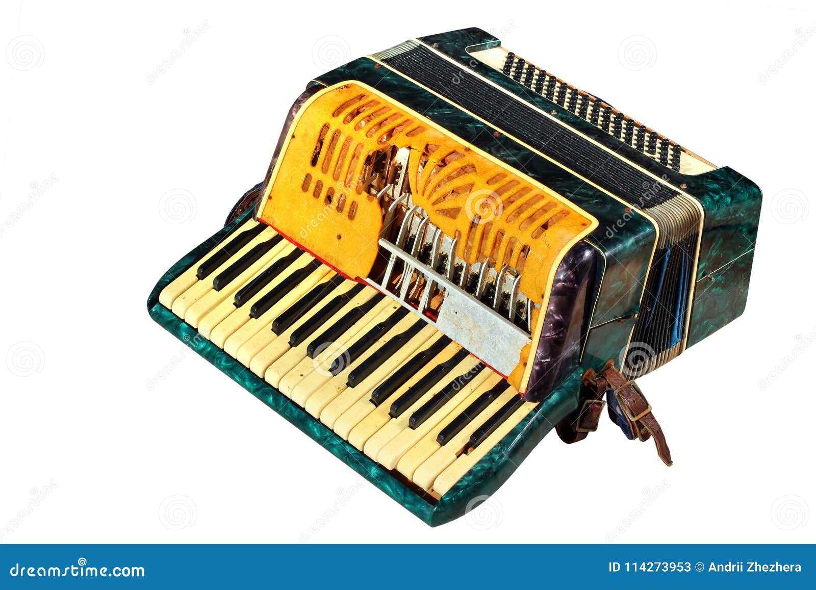 Old Broken Accordion Isolated on White Background Stock Image - Image ...