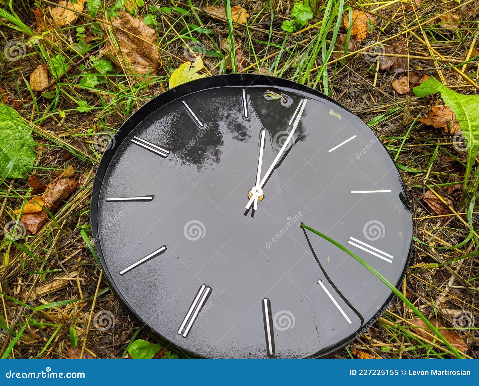 Old and Broken Black Clock in the Forest in Rainy Time. Stock Image ...
