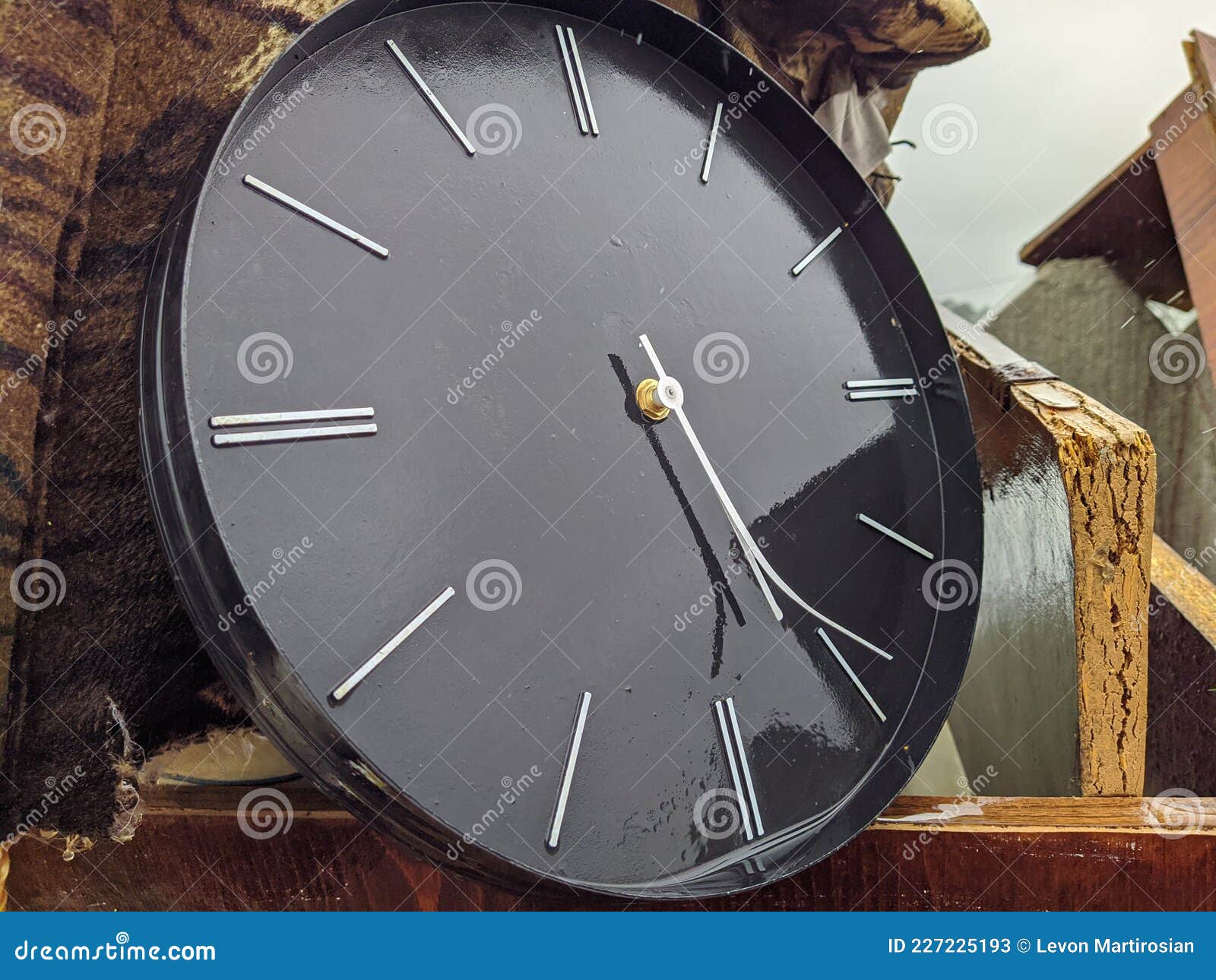 Old and Broken Black Clock in a Garbage Dump in a Rainy Time. Stock ...