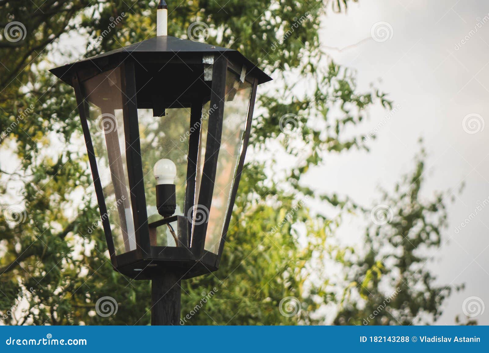 Old Broken Black Lantern Standing in the Park Stock Photo - Image of ...