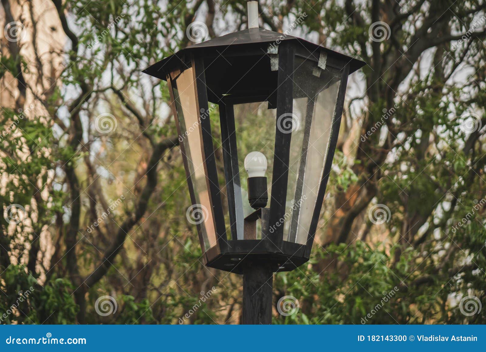 Old Broken Black Lantern Standing in the Park Stock Photo - Image of ...