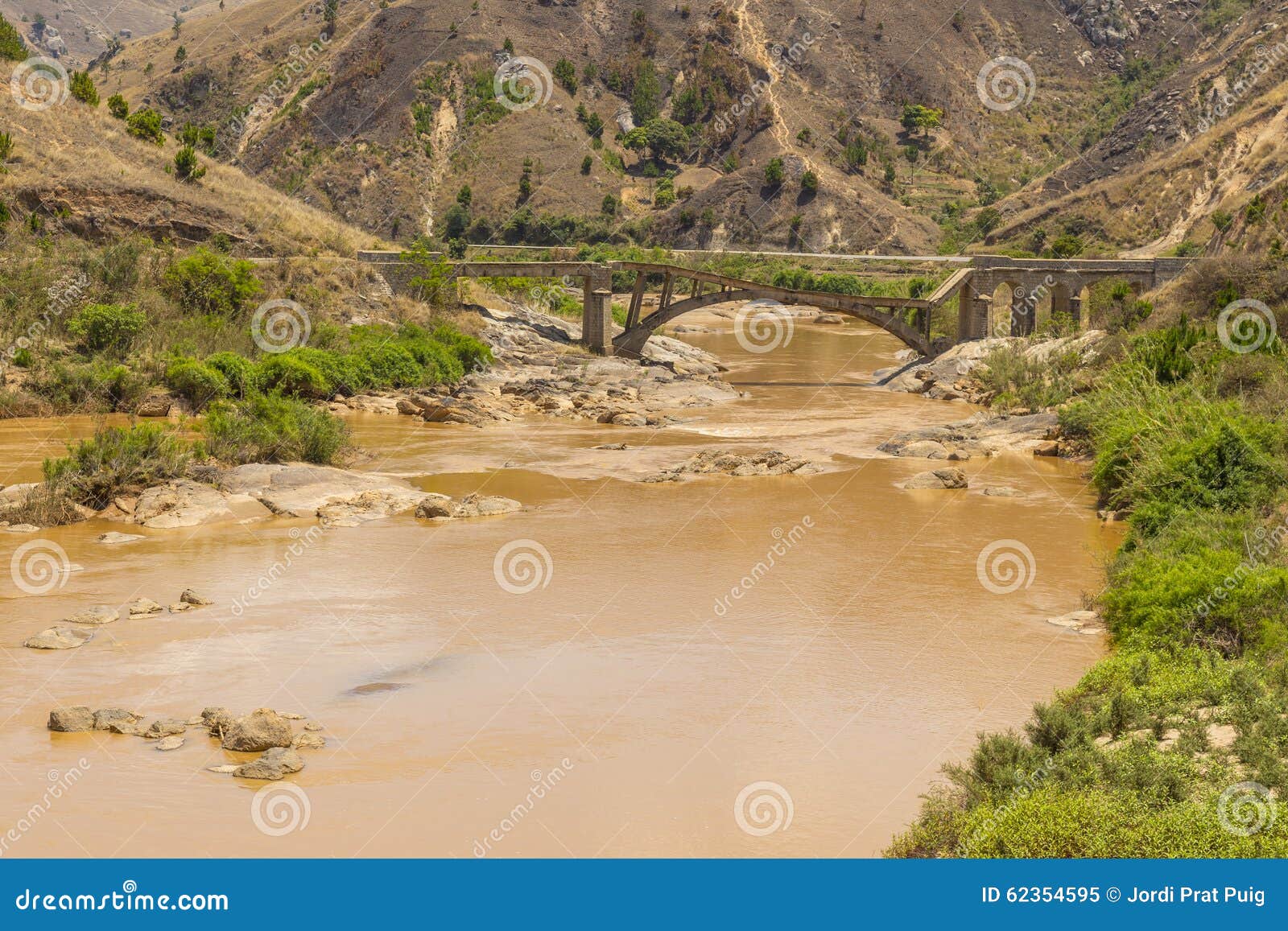 Old Broken Bridge on a Muddy River Stock Image - Image of road, river ...