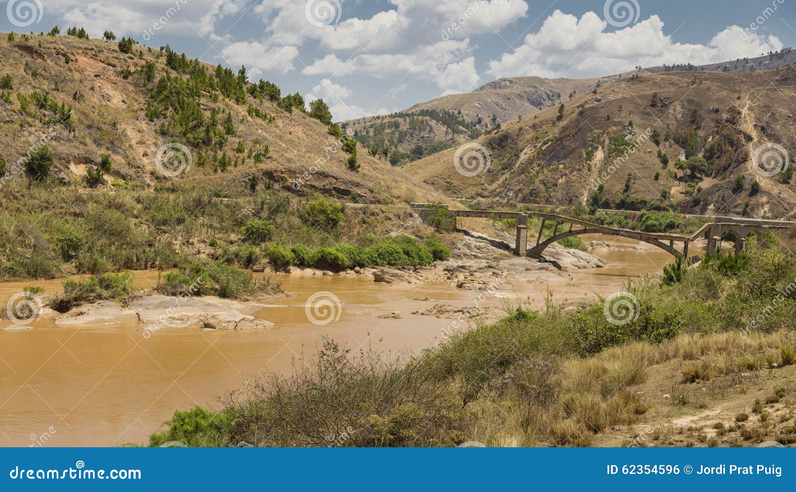 Old Broken Bridge on a Muddy River Stock Photo - Image of collapsed ...