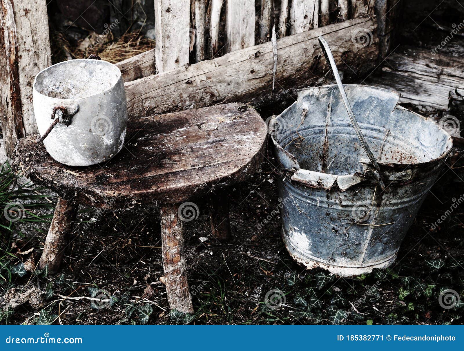 Old Broken Bucket with Old Toned Effect Stock Image - Image of filtered ...