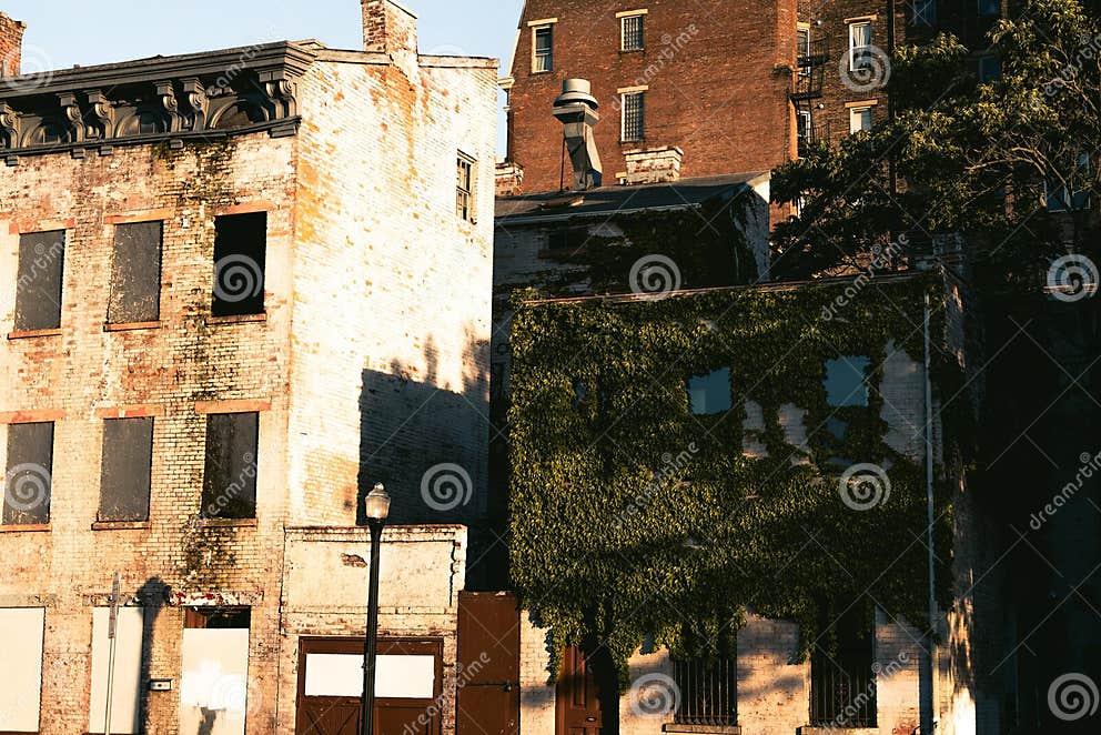 Old Broken Buildings in the Sunlight Stock Photo - Image of ...